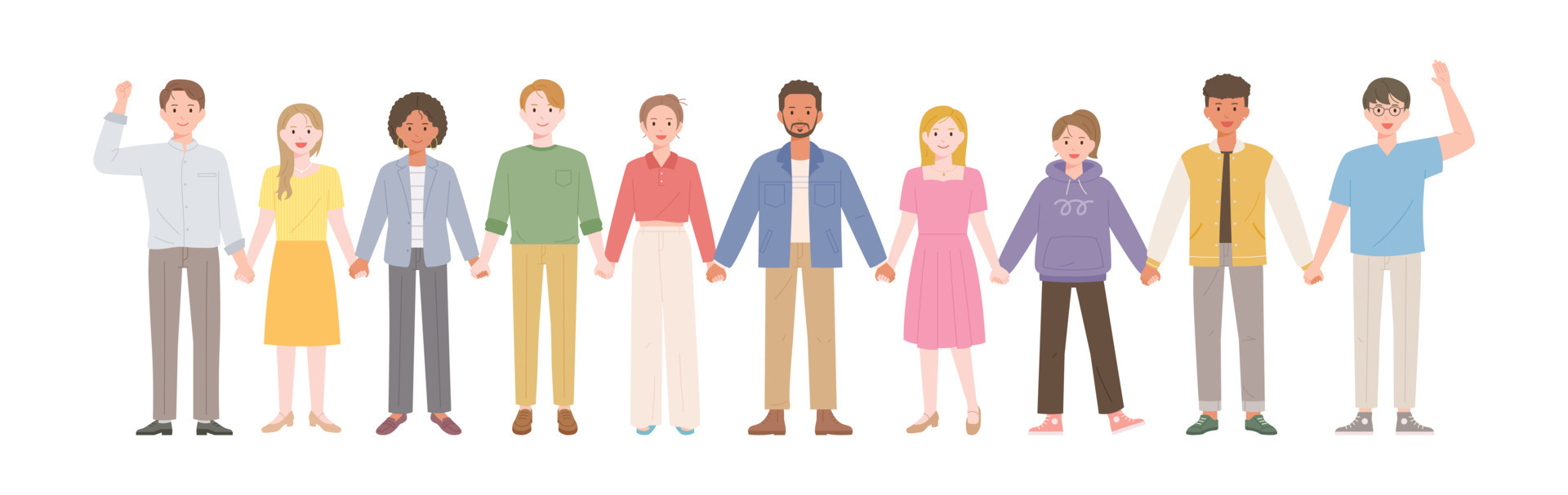 People Of Different Races Are Standing Holding Each Others Hands