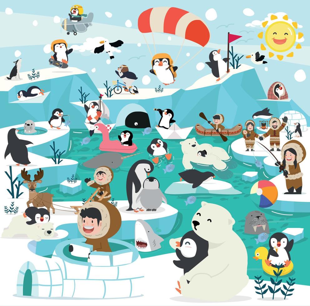 North pole winter arctic animals icebergs vector 7838158 Vector Art at ...