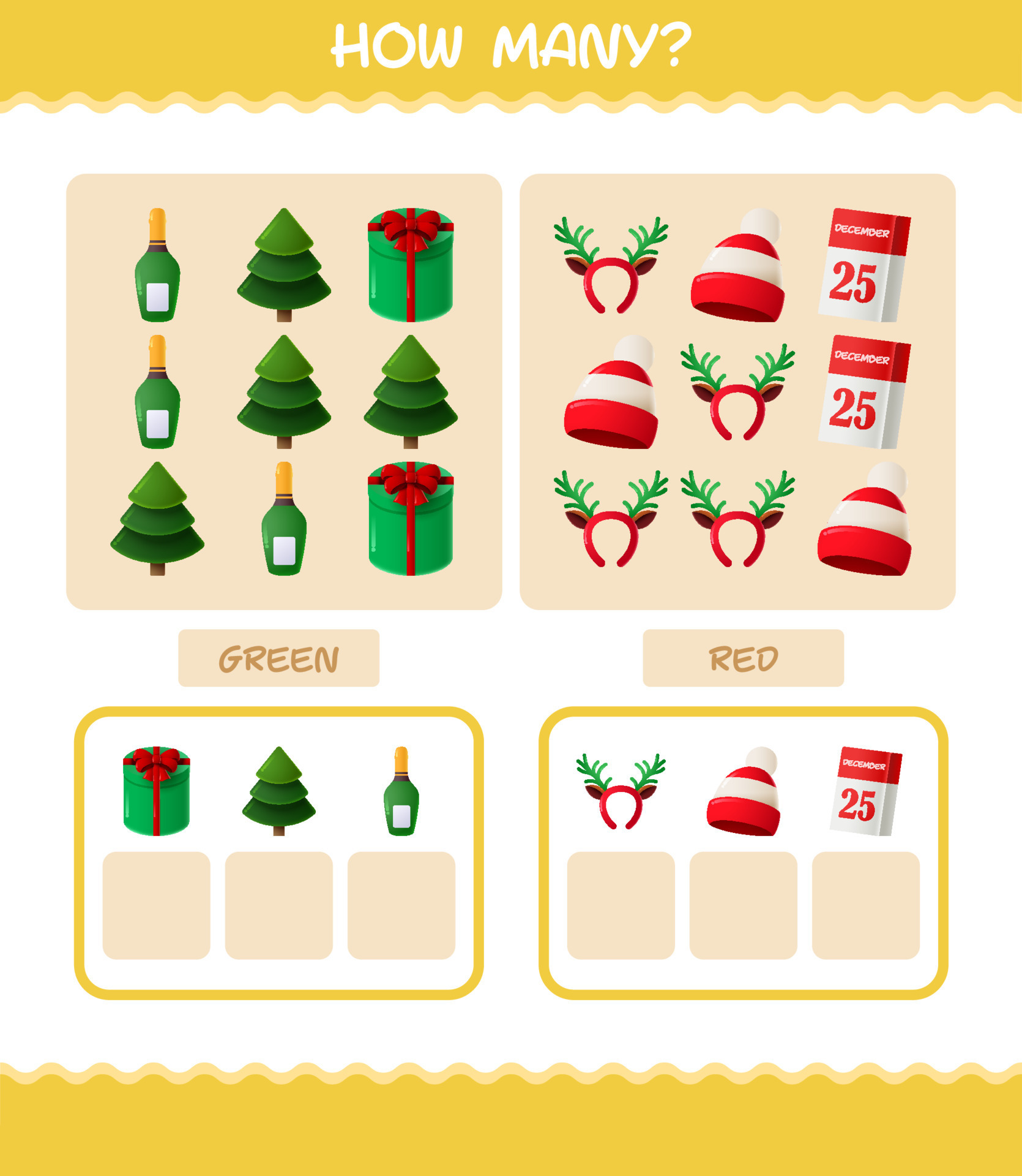 How many cartoon christmas. Counting game. Educational game for pre ...