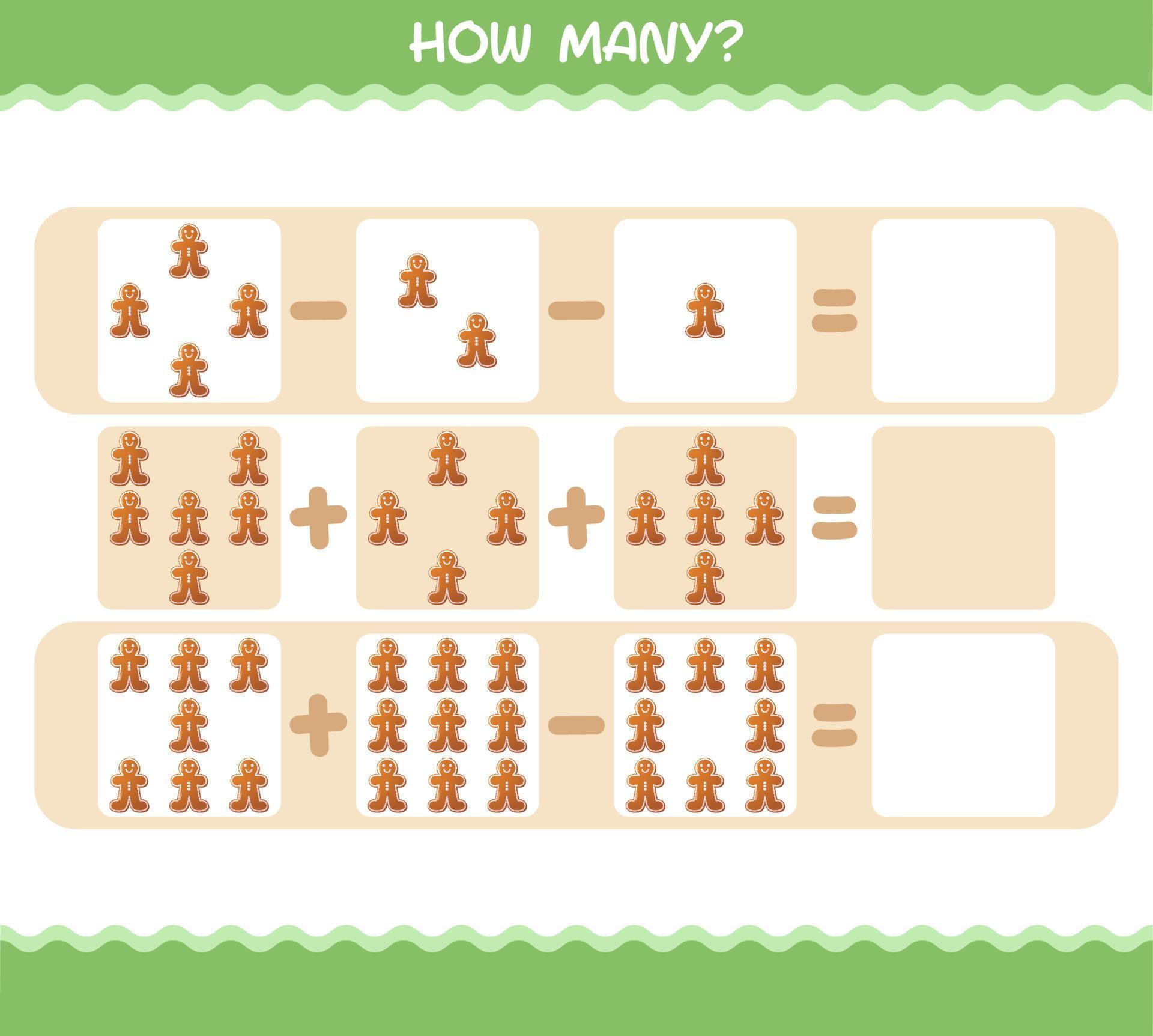 How many cartoon gingerbread cookie . Counting game. Educational game ...