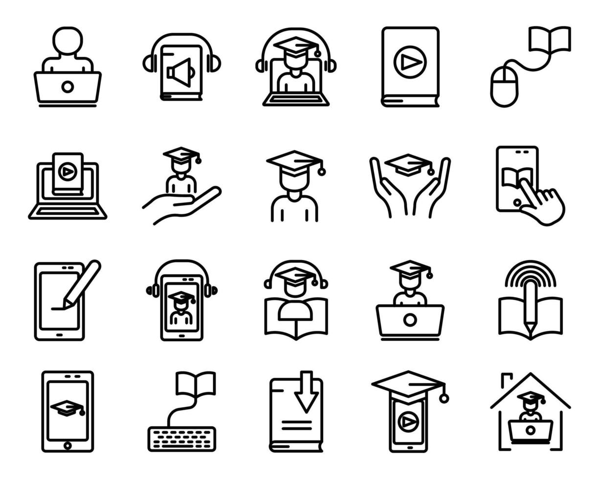 Online education vector icon set. Virtual education, Electronic ...