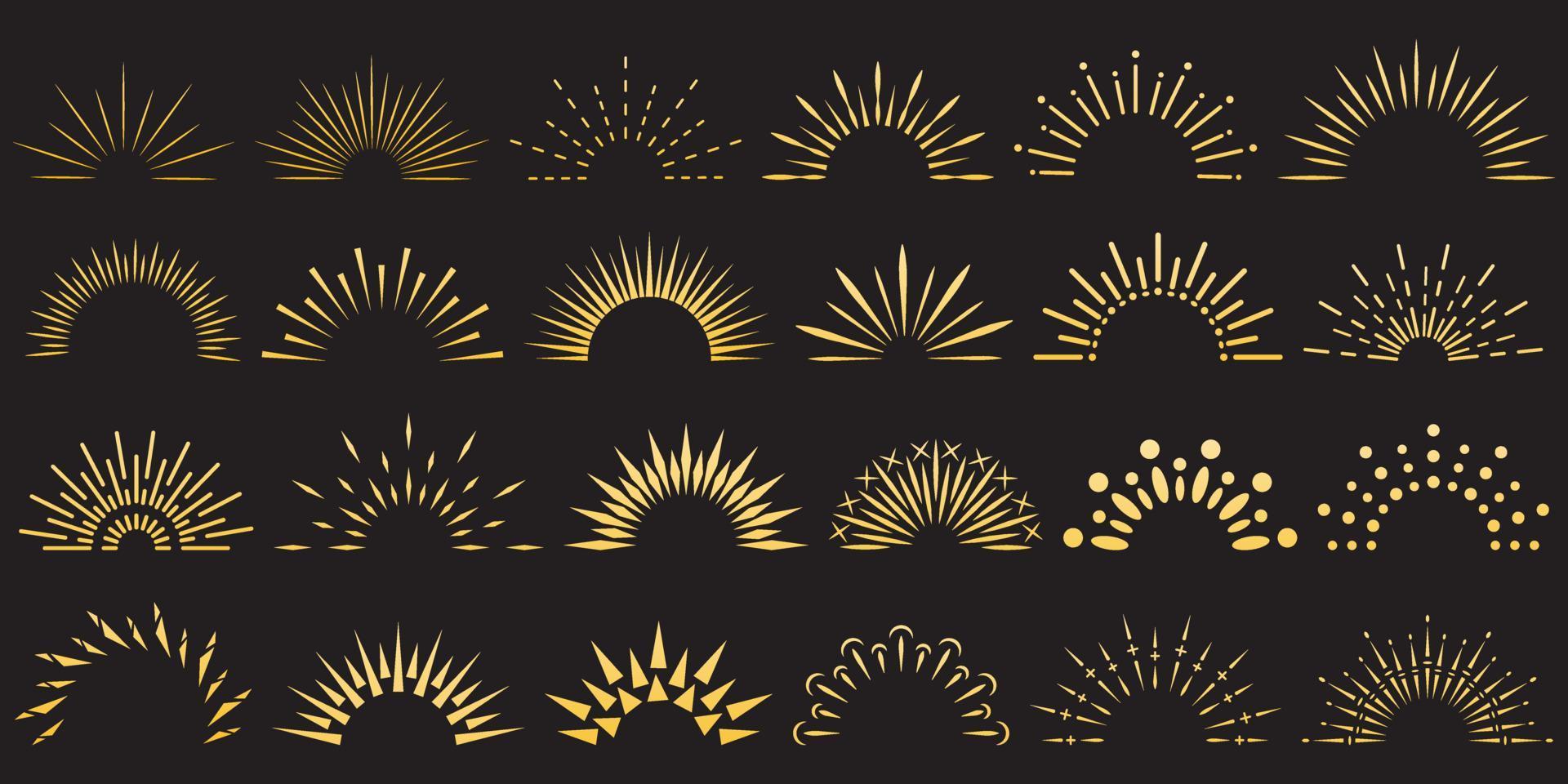 Set Of Golden Sun Rays Icons Of Various Shapes Summer Design Elements