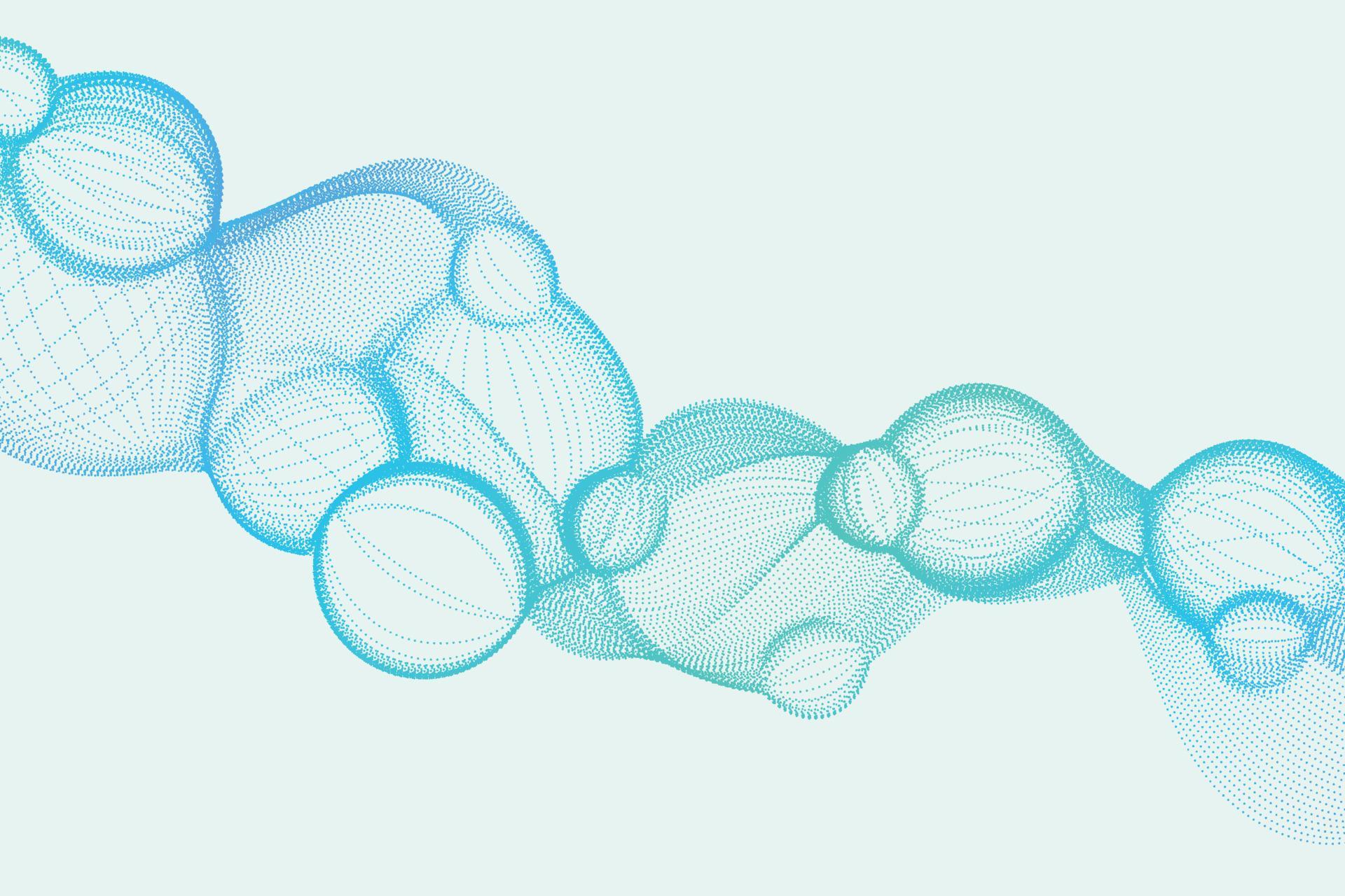 Bubble particle structure background. Wavy shapes digital backdrop in ...