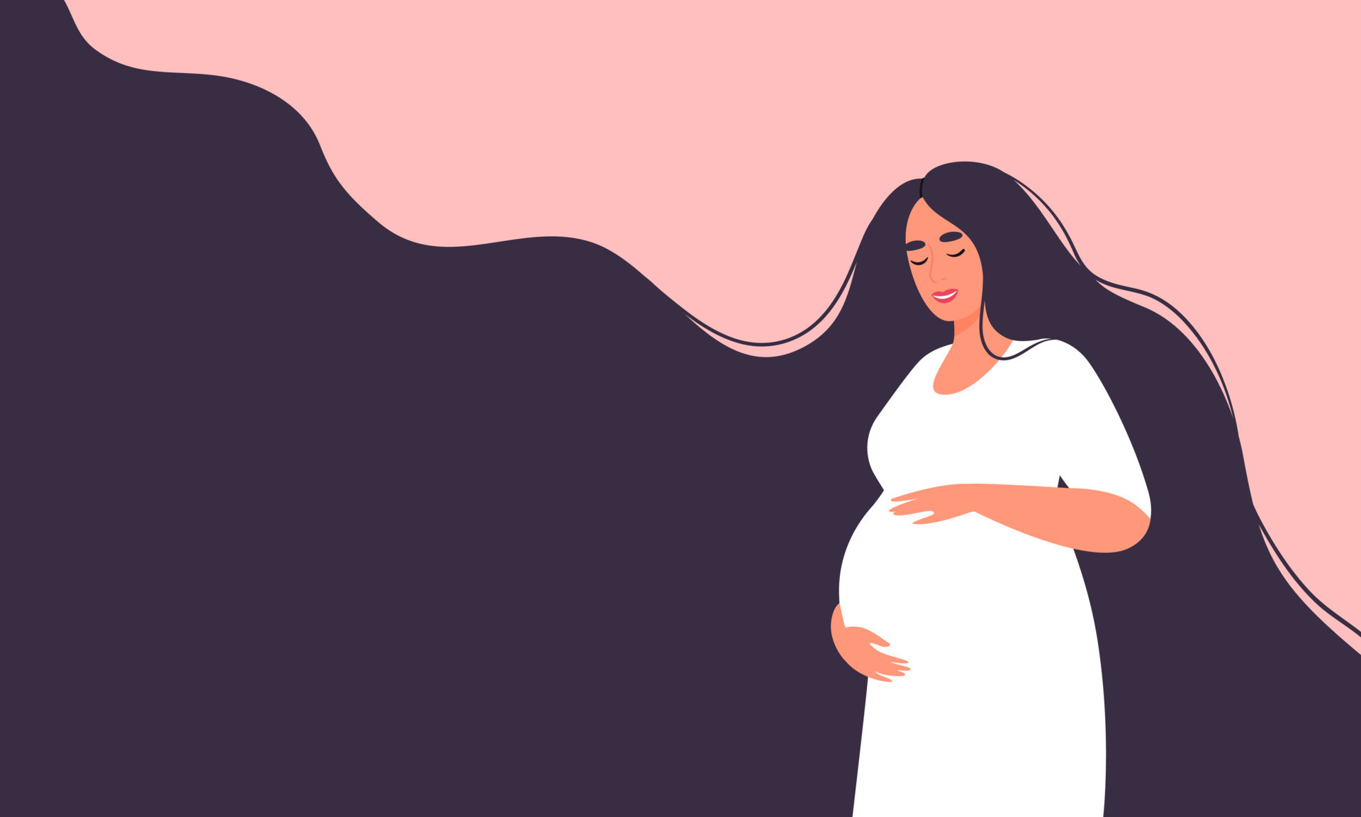 Happy Pregnant Woman With Tummy Future Mom Of Hugging Belly With Arms