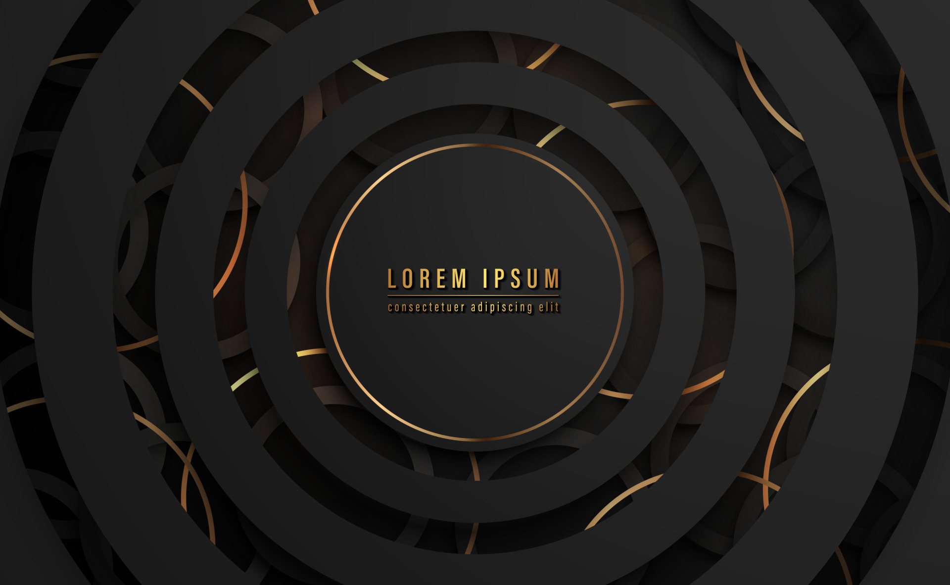 Abstract black circles with golden circle lines background. Design for ...