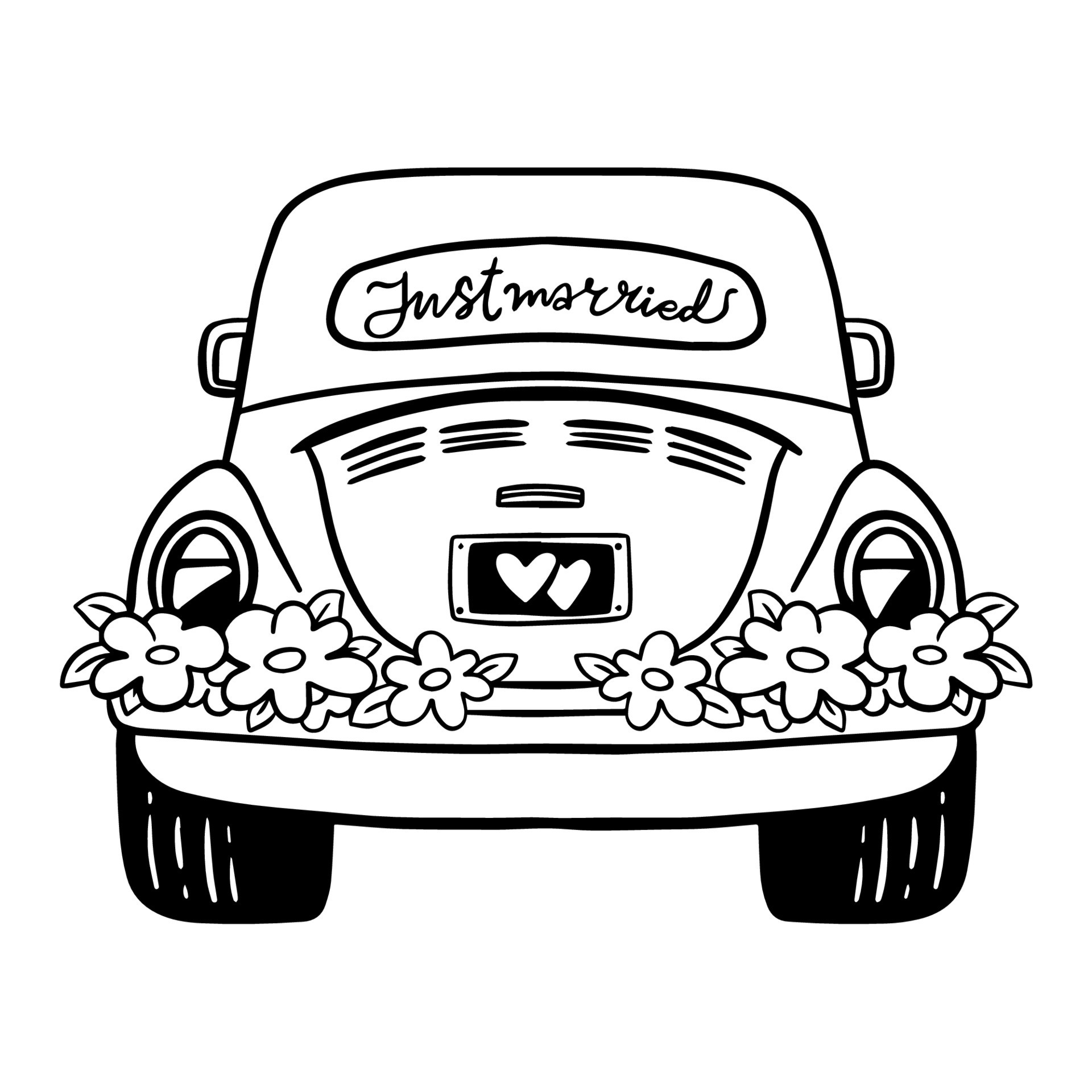 Just Married Car Vector Outline Illustration Great Design For Any