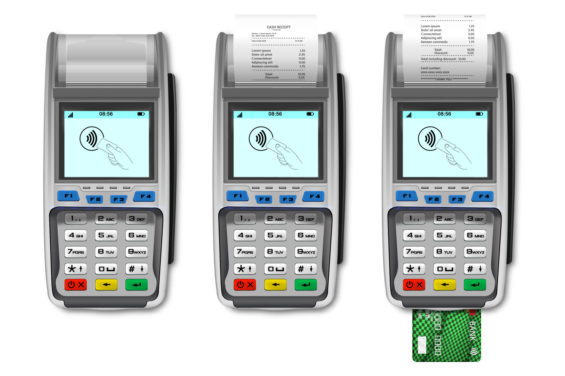 Vector 3d Realistic Payment Machine Set. POS Terminal, Paper Receipt, Credit Card Isolated ...