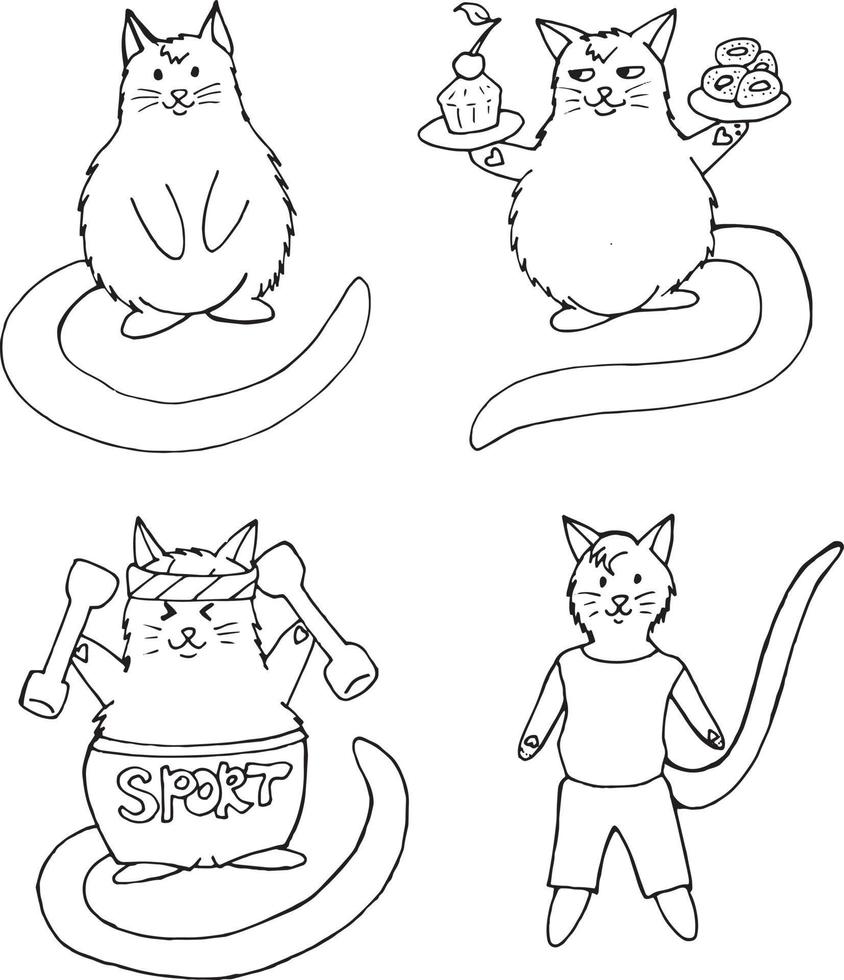 Positive sports cat. Healthy lifestyle and diet. 7875159 Vector Art at ...