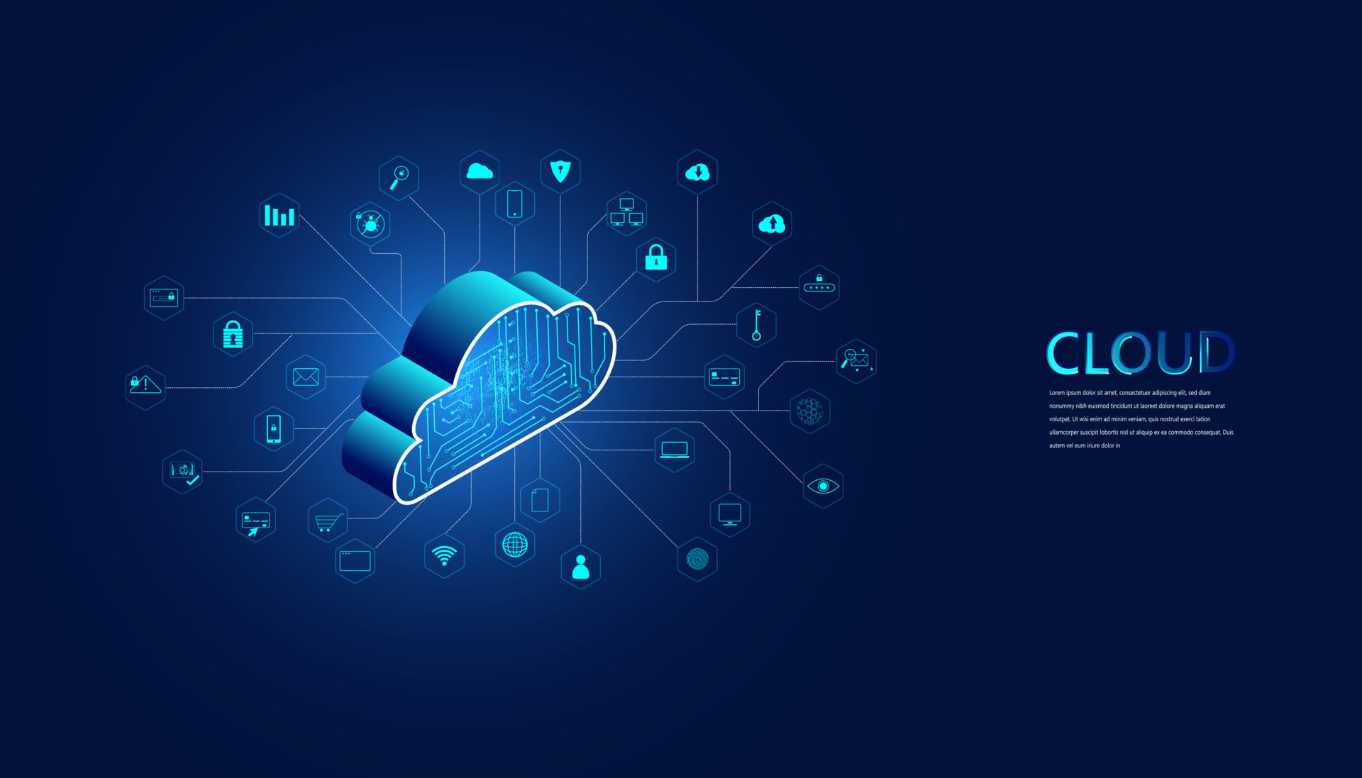 Abstract cloud technology with big data and interface concept Connection by collecting data in ...