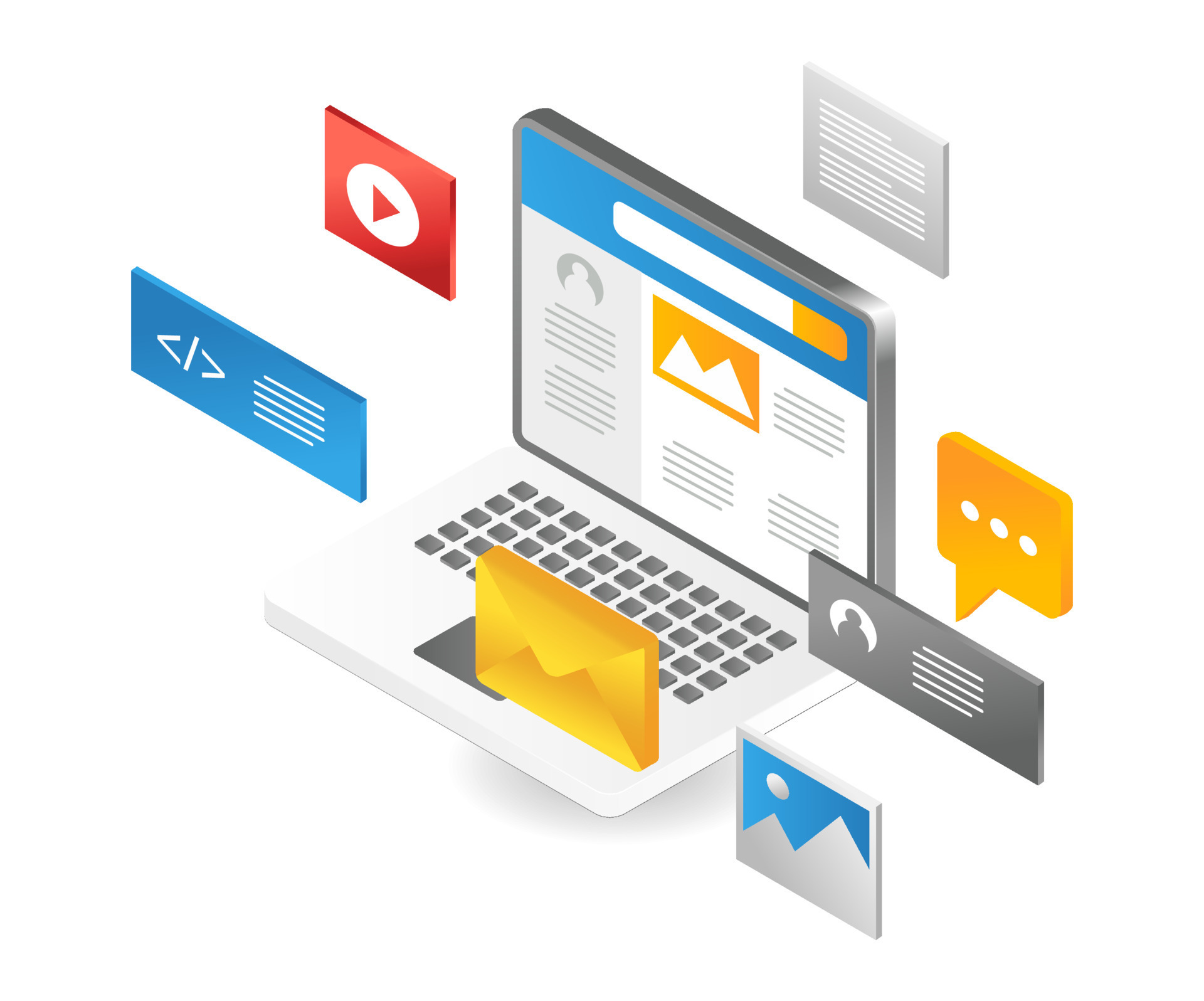 Flat isometric illustration concept. computer application data program ...