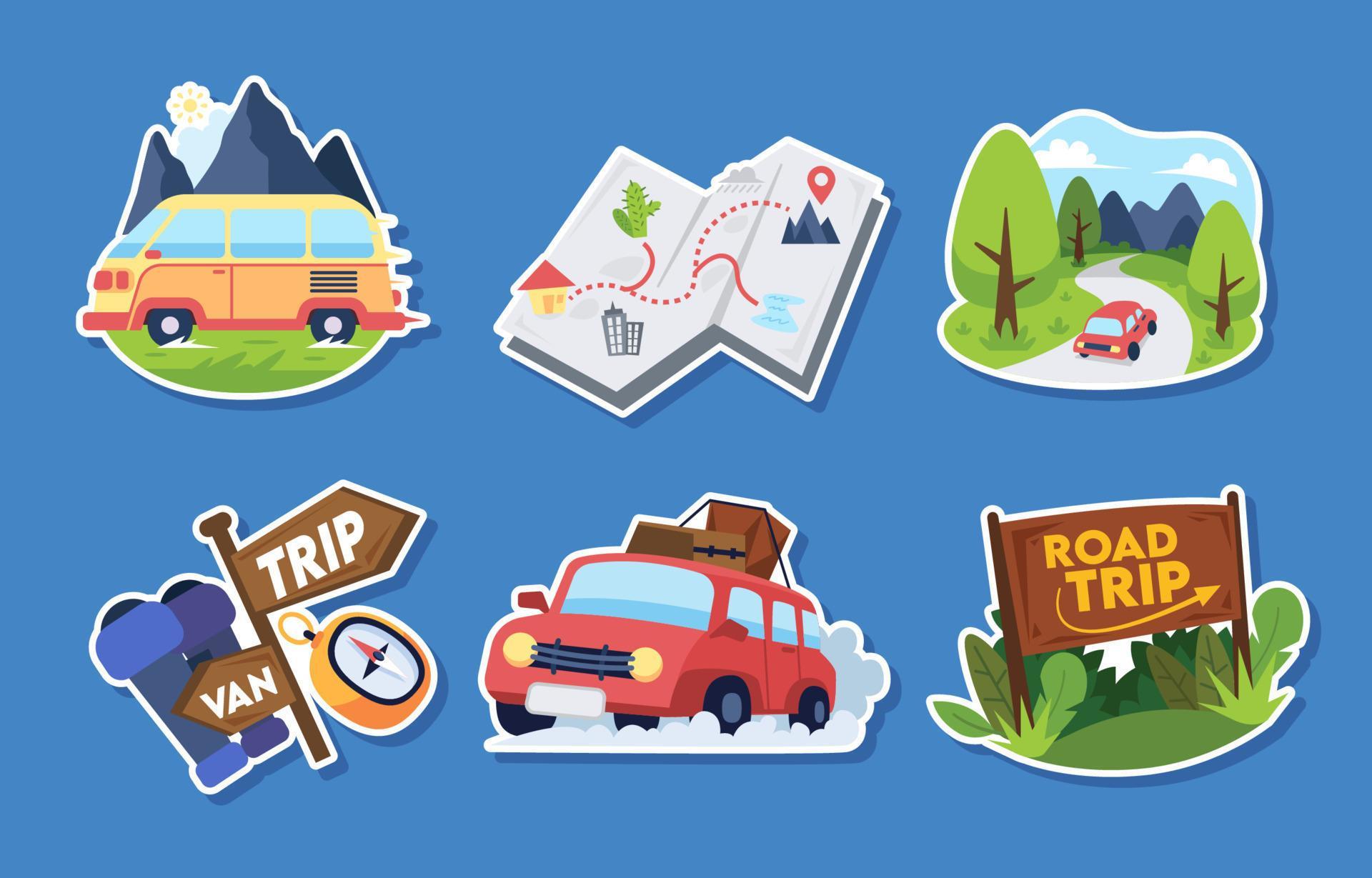 Set of Road Trip Sticker Collection 7892579 Vector Art at Vecteezy