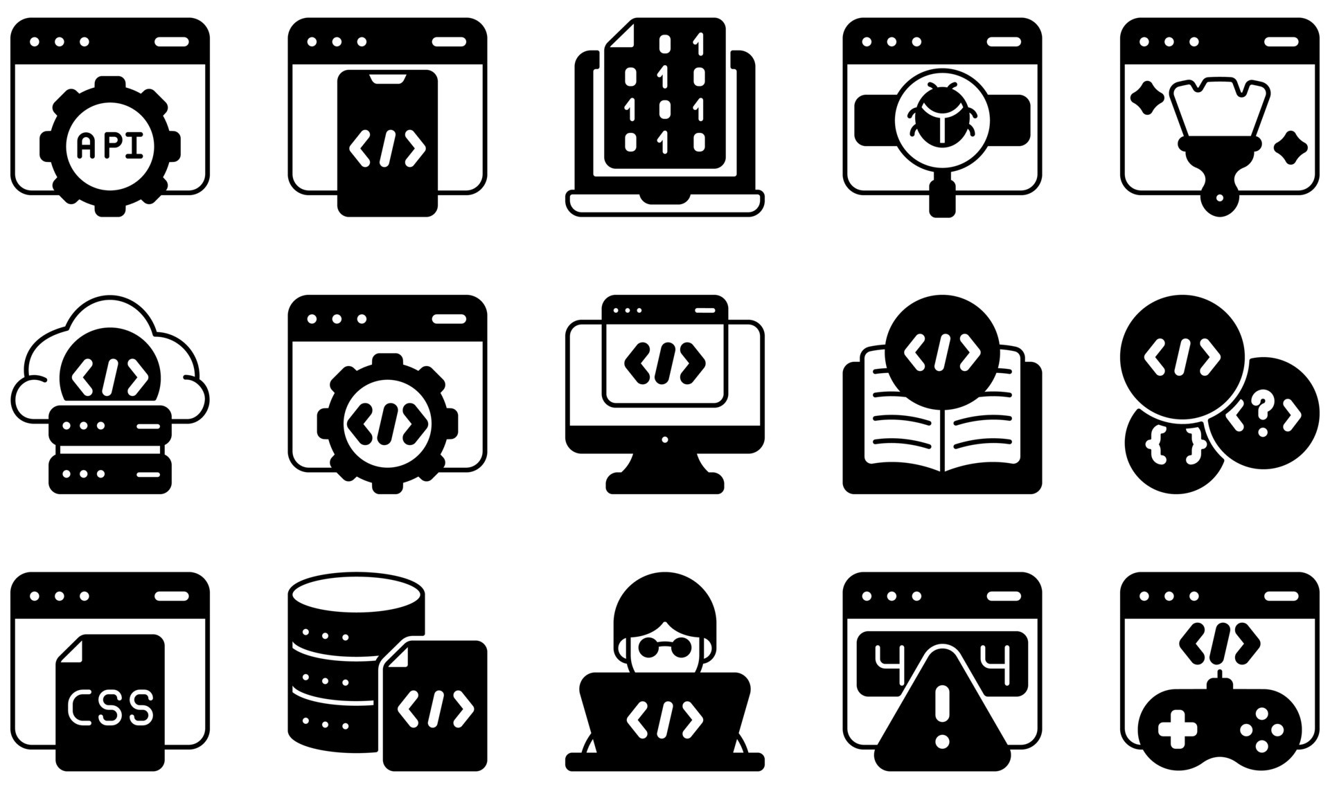 Set Of Vector Icons Related To Coding Contains Such Icons As Api Bug Clean Code Cloud Server