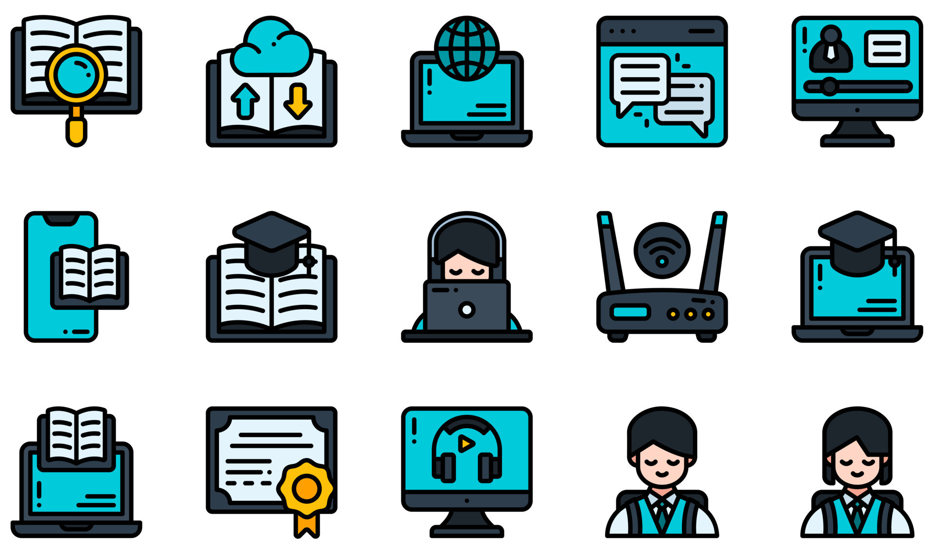 Set of Vector Icons Related to Online Learning. Contains such Icons as ...