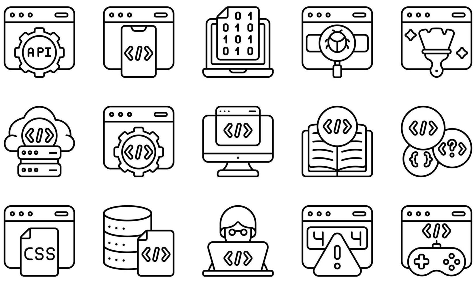 Set Of Vector Icons Related To Coding Contains Such Icons As Api Bug Clean Code Cloud Server