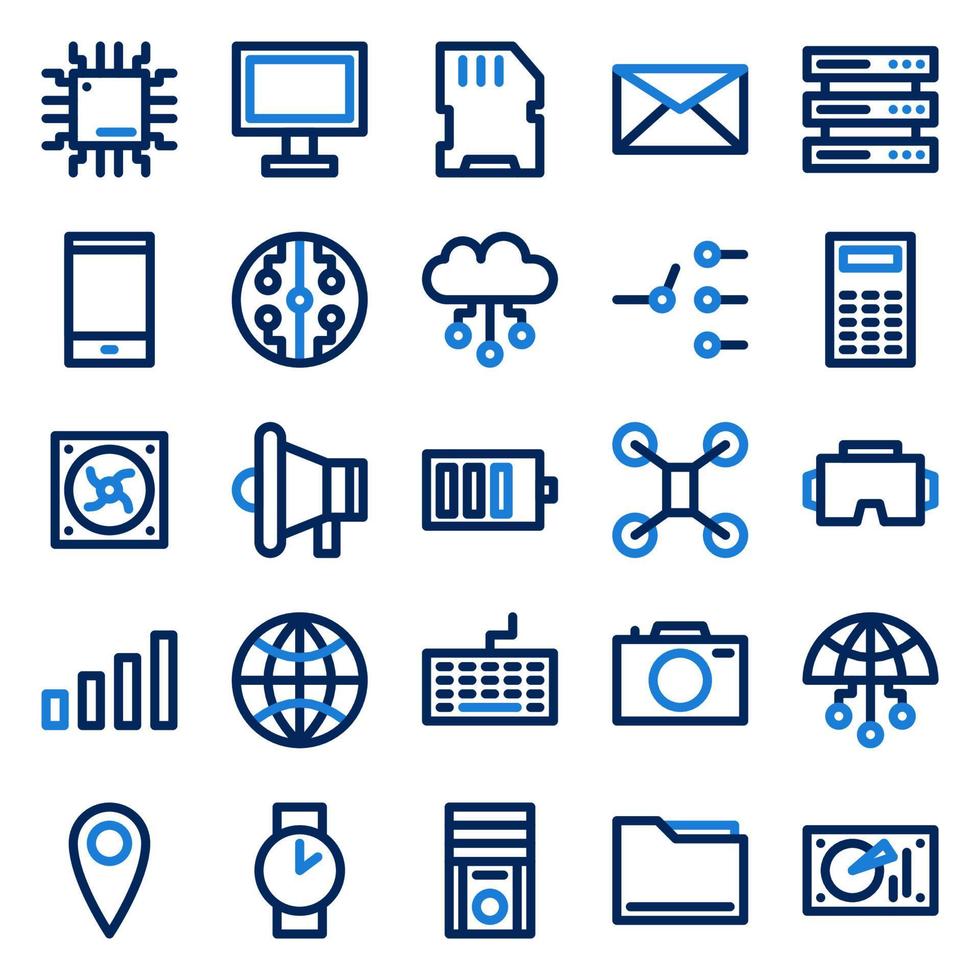 Set of 25 device and technology web icons in line style. Industry 4.0 ...