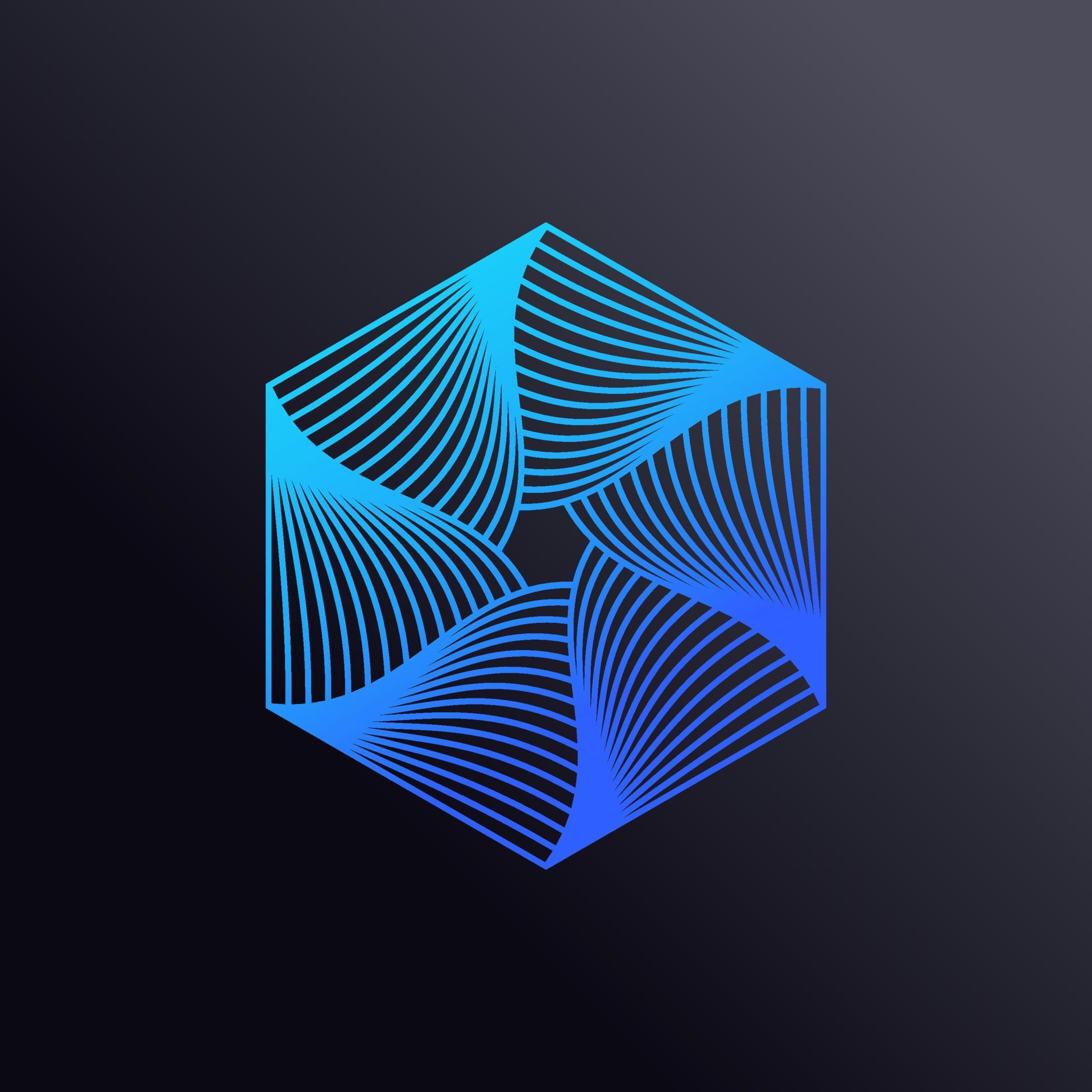 Colored Swirling Lines Hexagon Shape Vector Twisted Wireframe Geometric Element Abstract