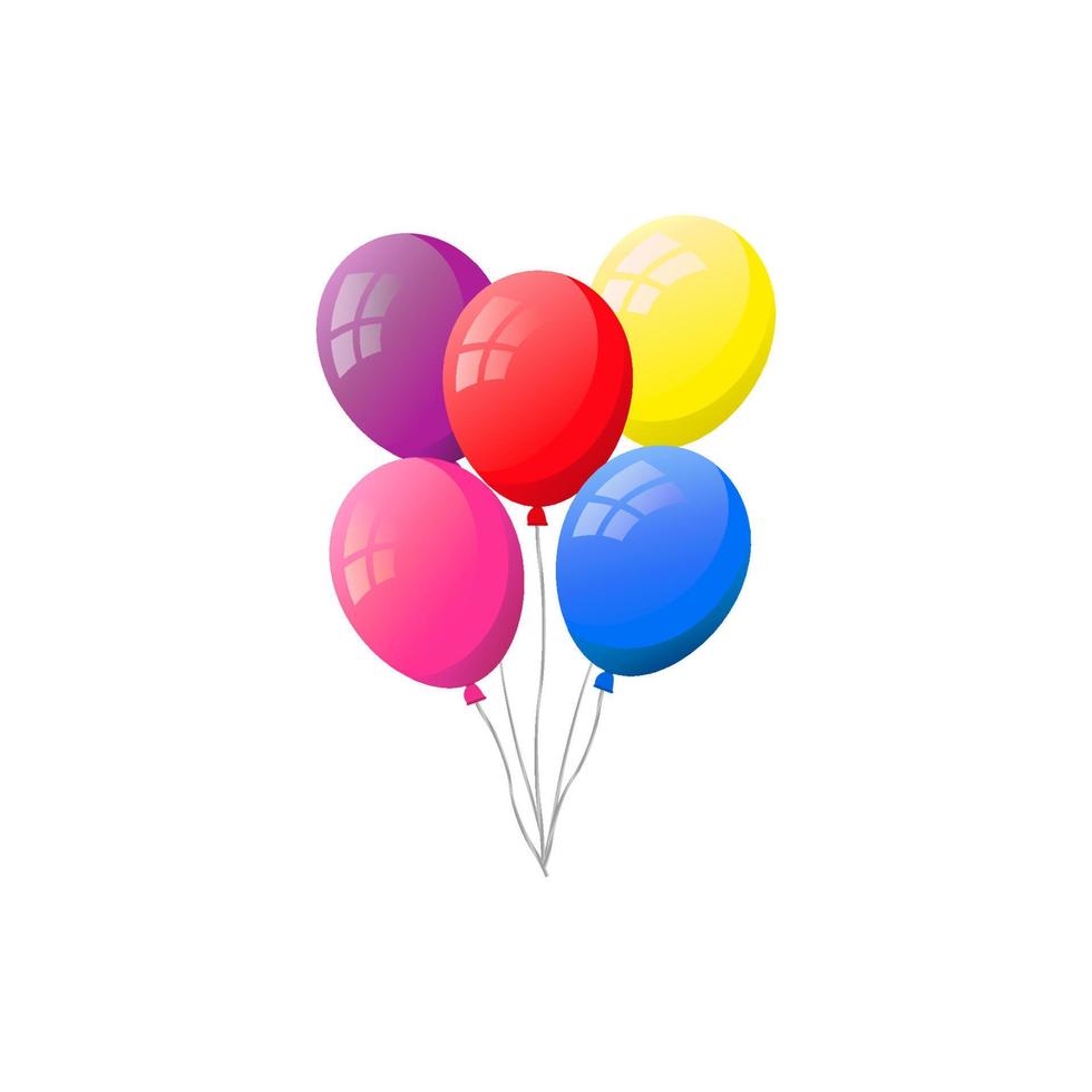 Bunch Of Colorful Flat Helium Balloons Isolated On White Background