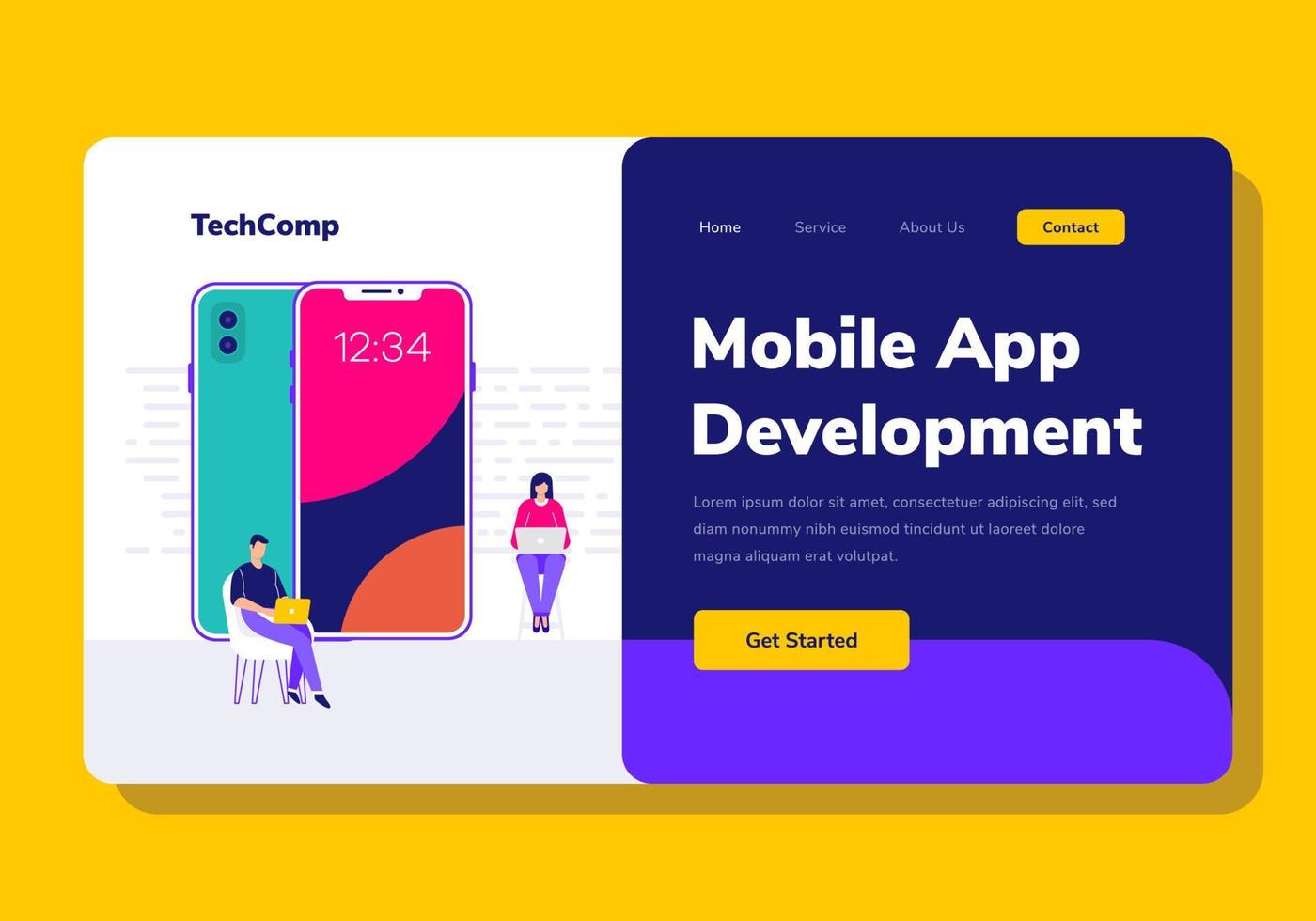 Landing Page People Development Mobile App Programming Vector ...