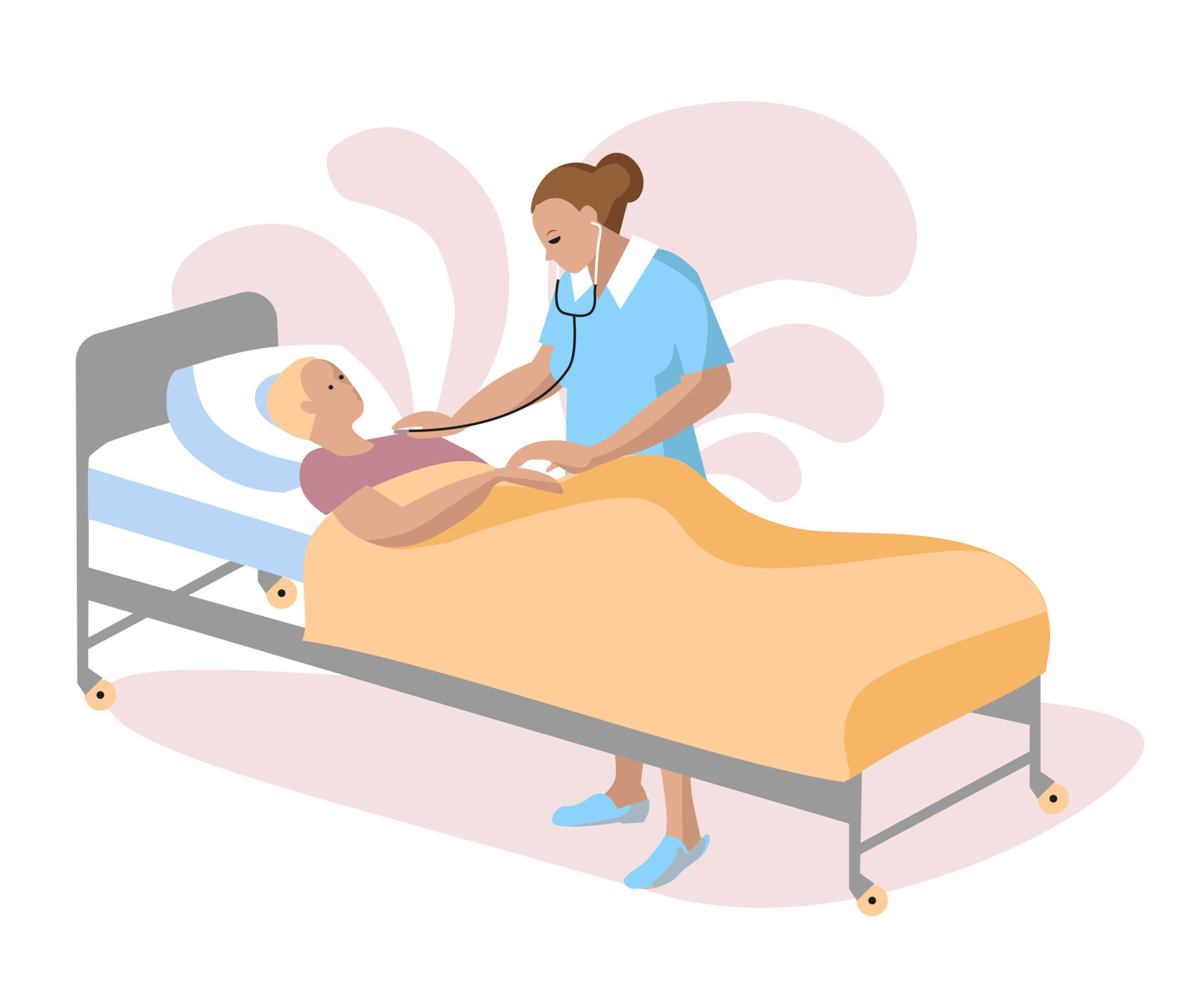 Female Doctor Visit Girl Patient At Hospital Room Vector Flat