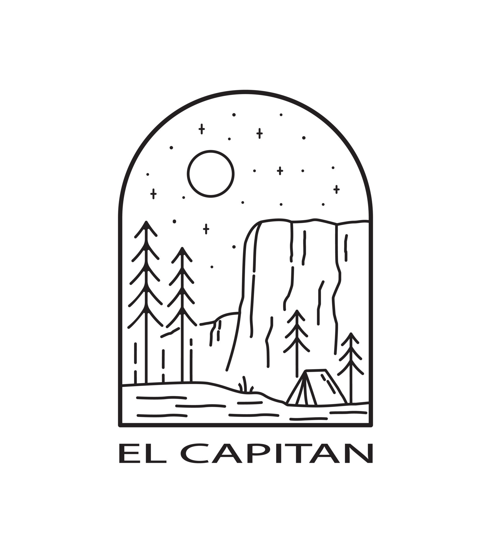 Camp In Yosemite National Park Line Art Mono Line For Pin Graphic