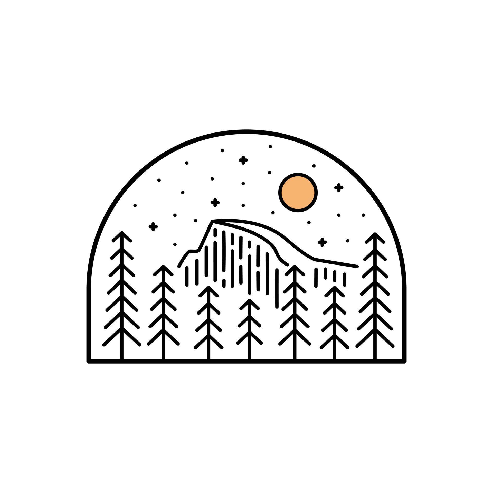 Vector Illustration Of Yosemite National Park In Mono Line Style Art