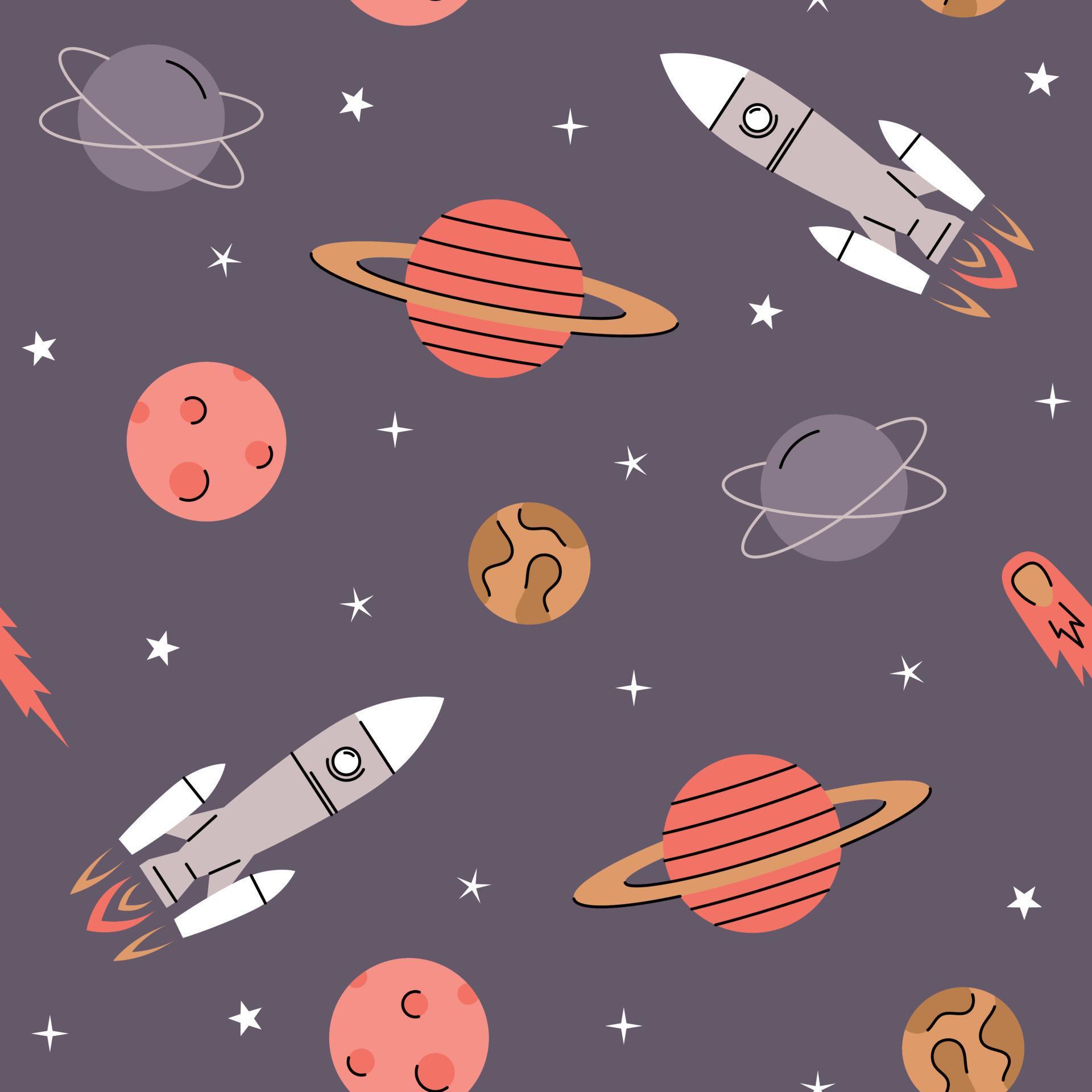Space elements seamless pattern with rockets, planets, stars and comet. 7956349 Vector Art at ...
