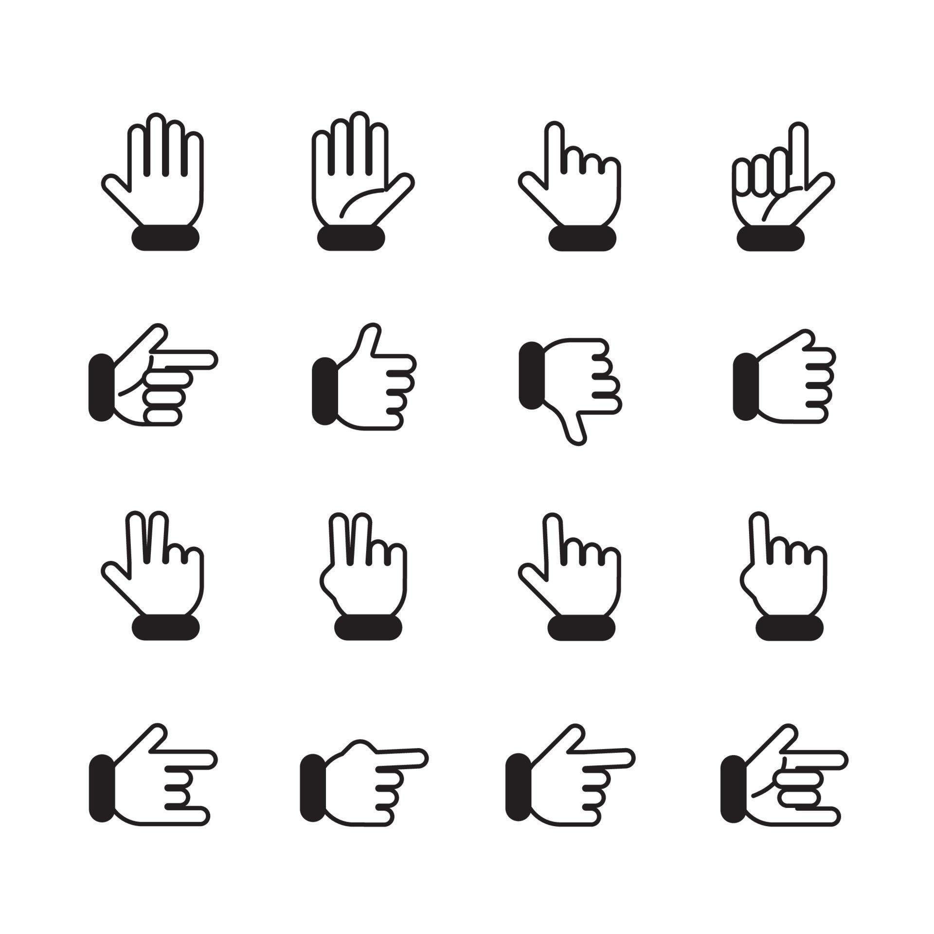 Hands collection line icon. Hand counting and hand gesture icon such as like, love, fist . black ...