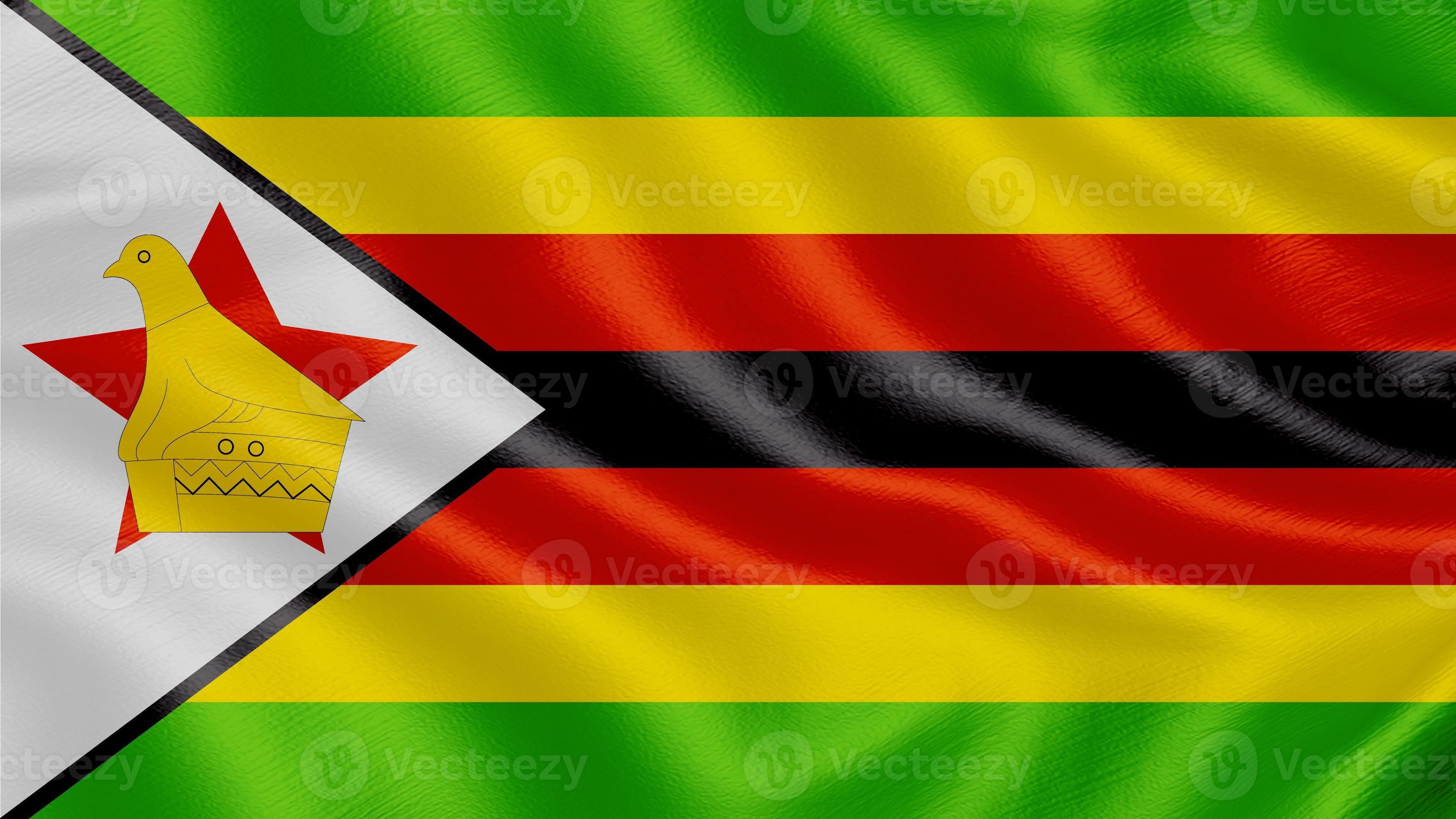 Flag Of Zimbabwe Realistic Waving Flag 3d Render Illustration With