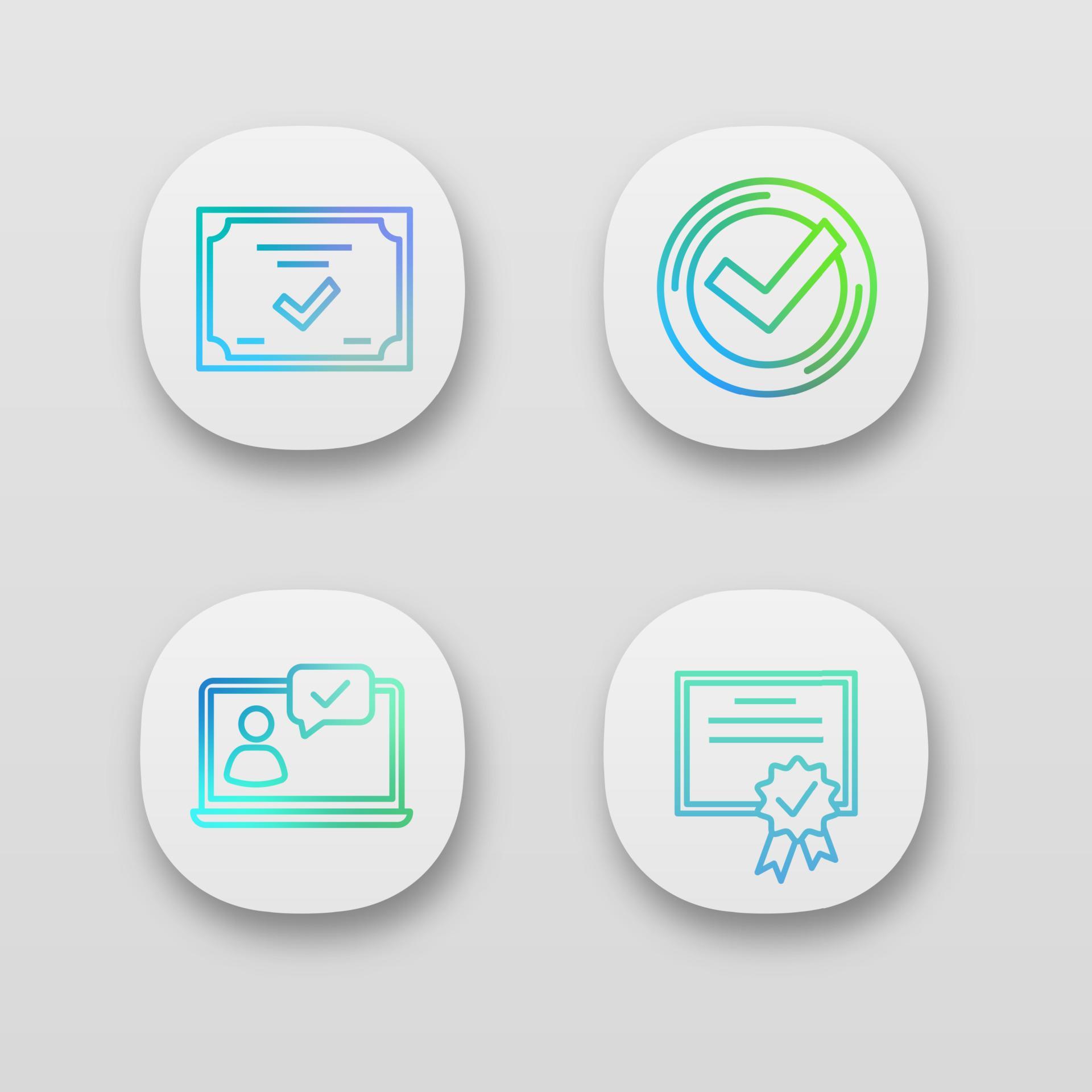 Approve app icons set. Verification and validation. Chat approved ...