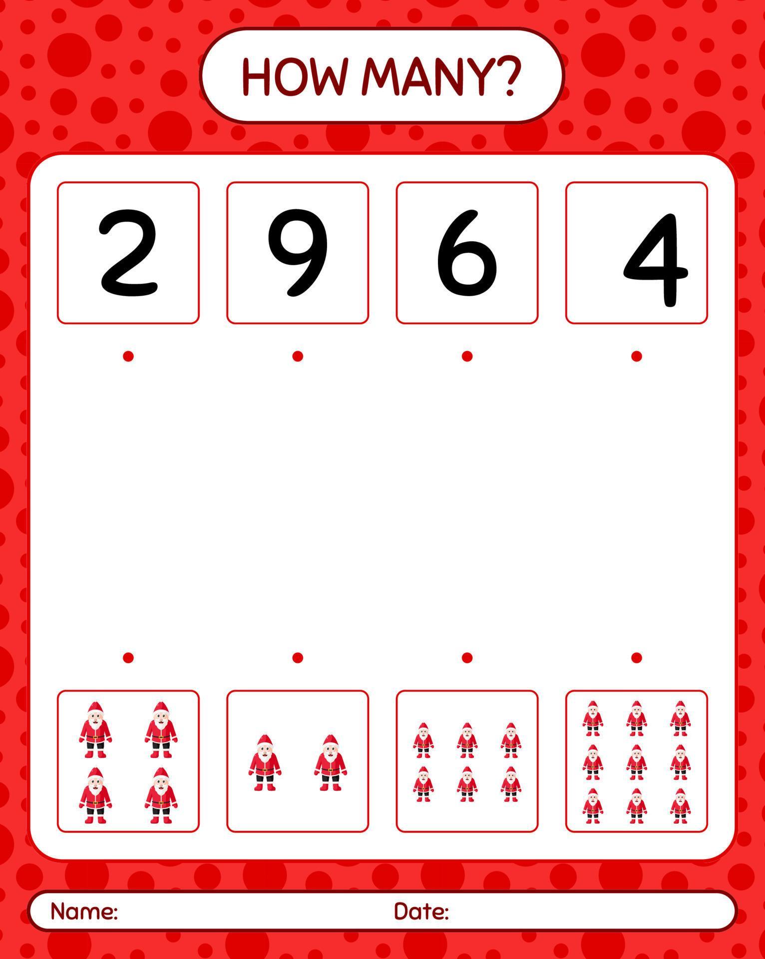 How many counting game with , santa claus. worksheet for preschool kids ...