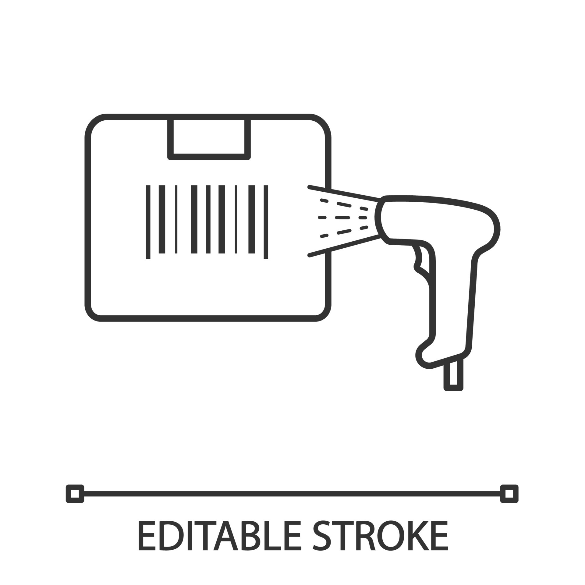 Box label scanning with barcode scanner linear icon. Parcel bar code ...