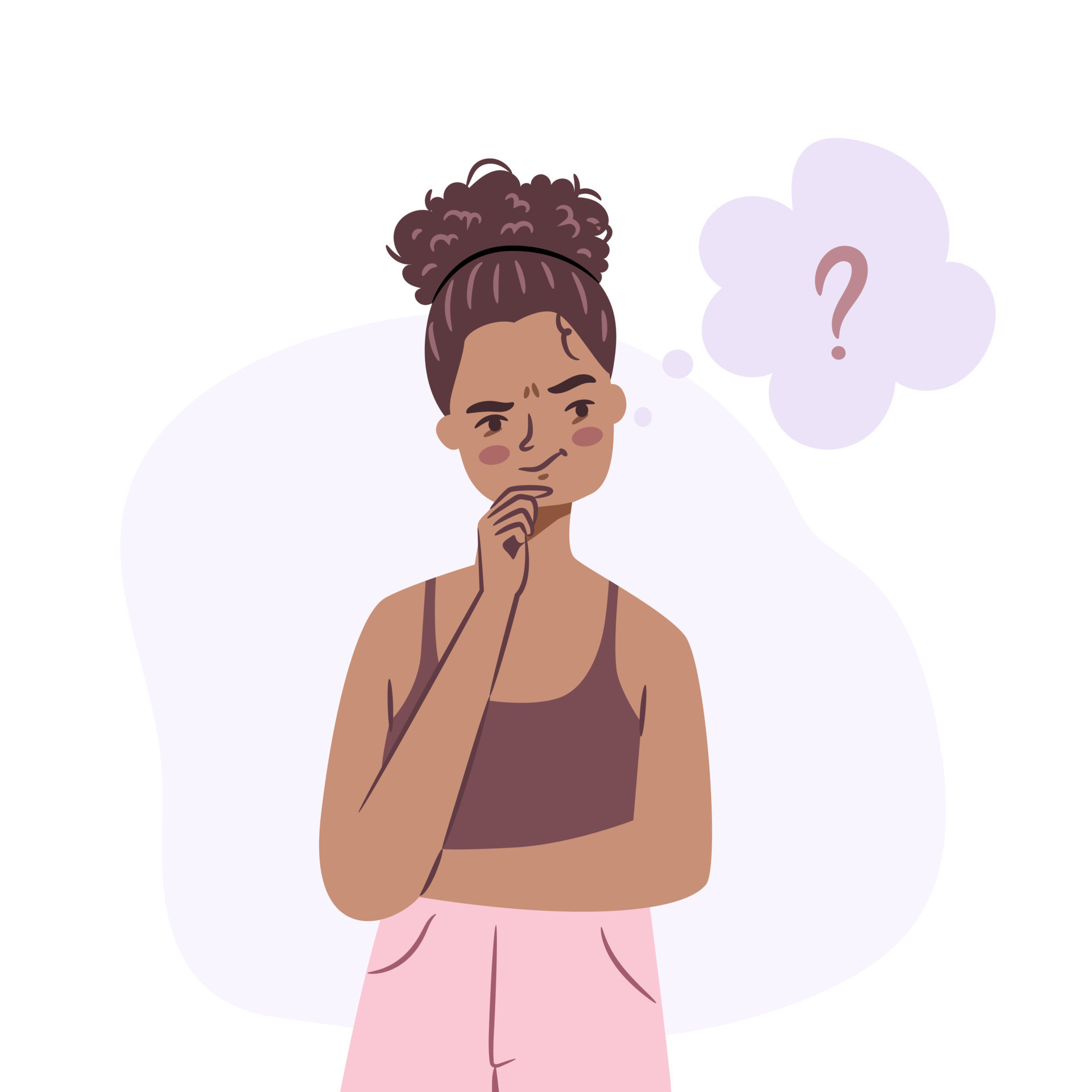 Confused Black Girl Young African Woman Standing In Doubt Thinking Of