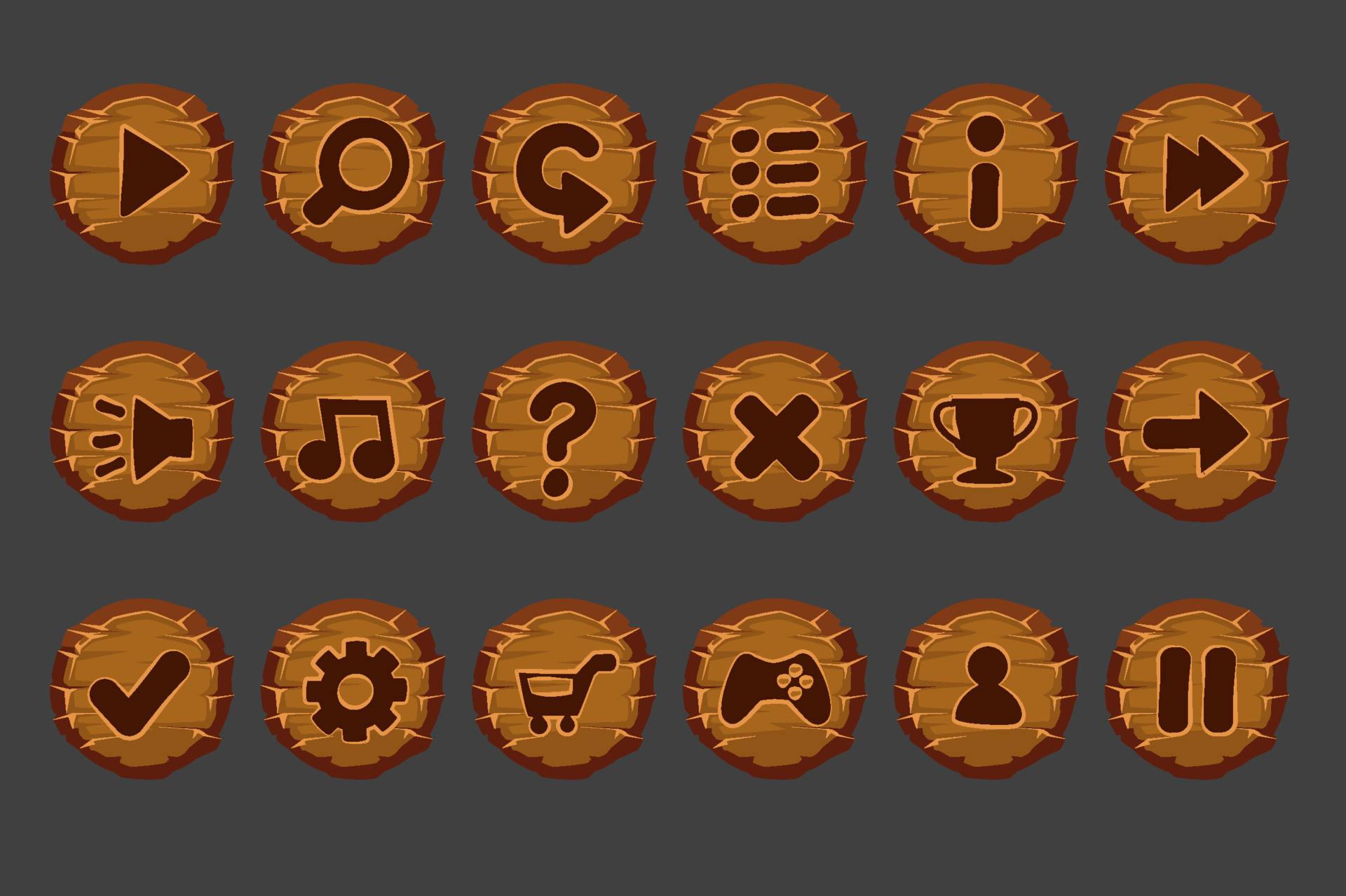 Set of old wooden buttons for the game menu. Isolated vector buttons ... Set of old wooden buttons for the game menu. Isolated vector buttons ...