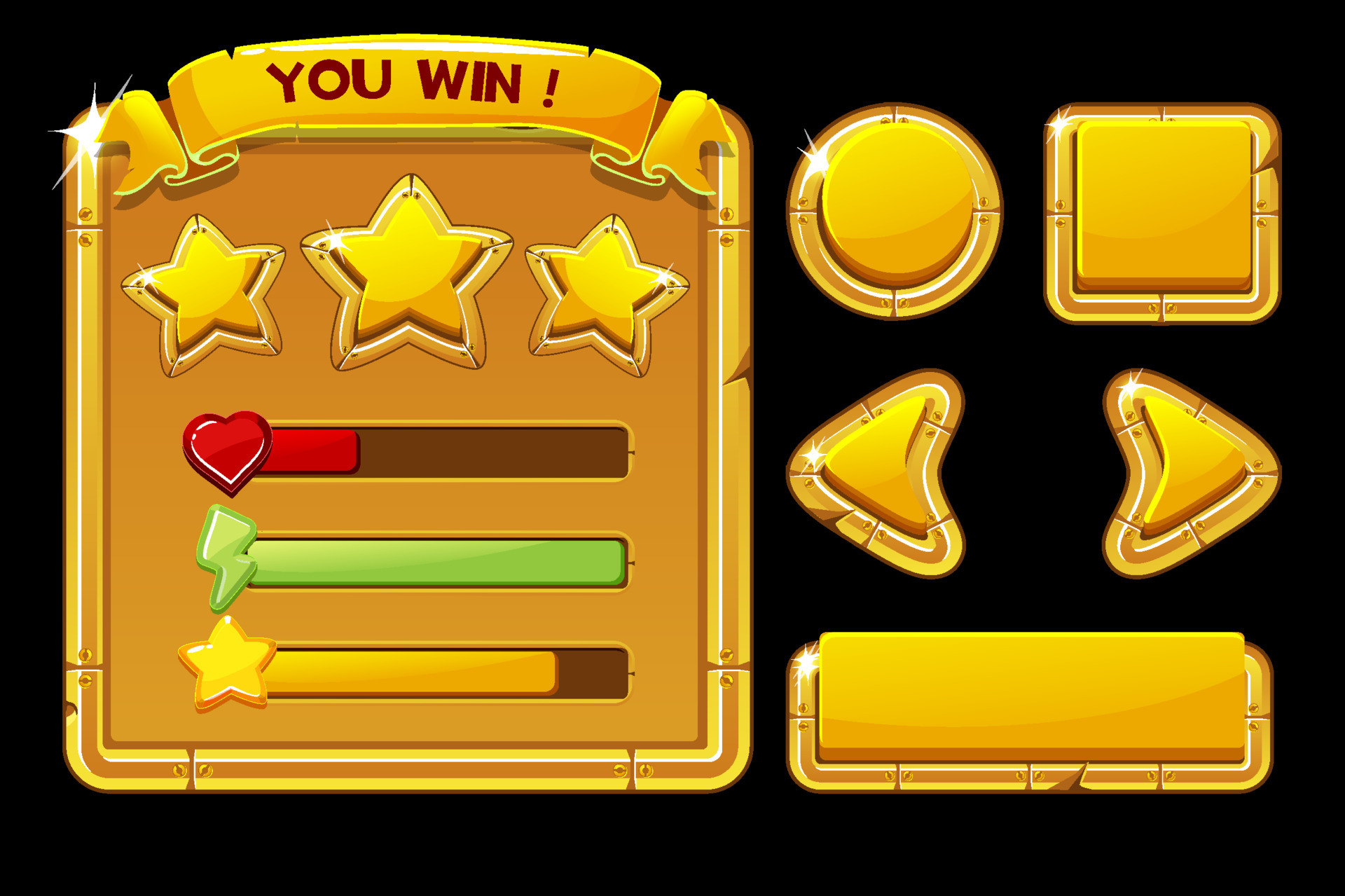 Vector Concept Of Golden User Interface For Game Gold Menu With Buttons And Gui Frames 7984590