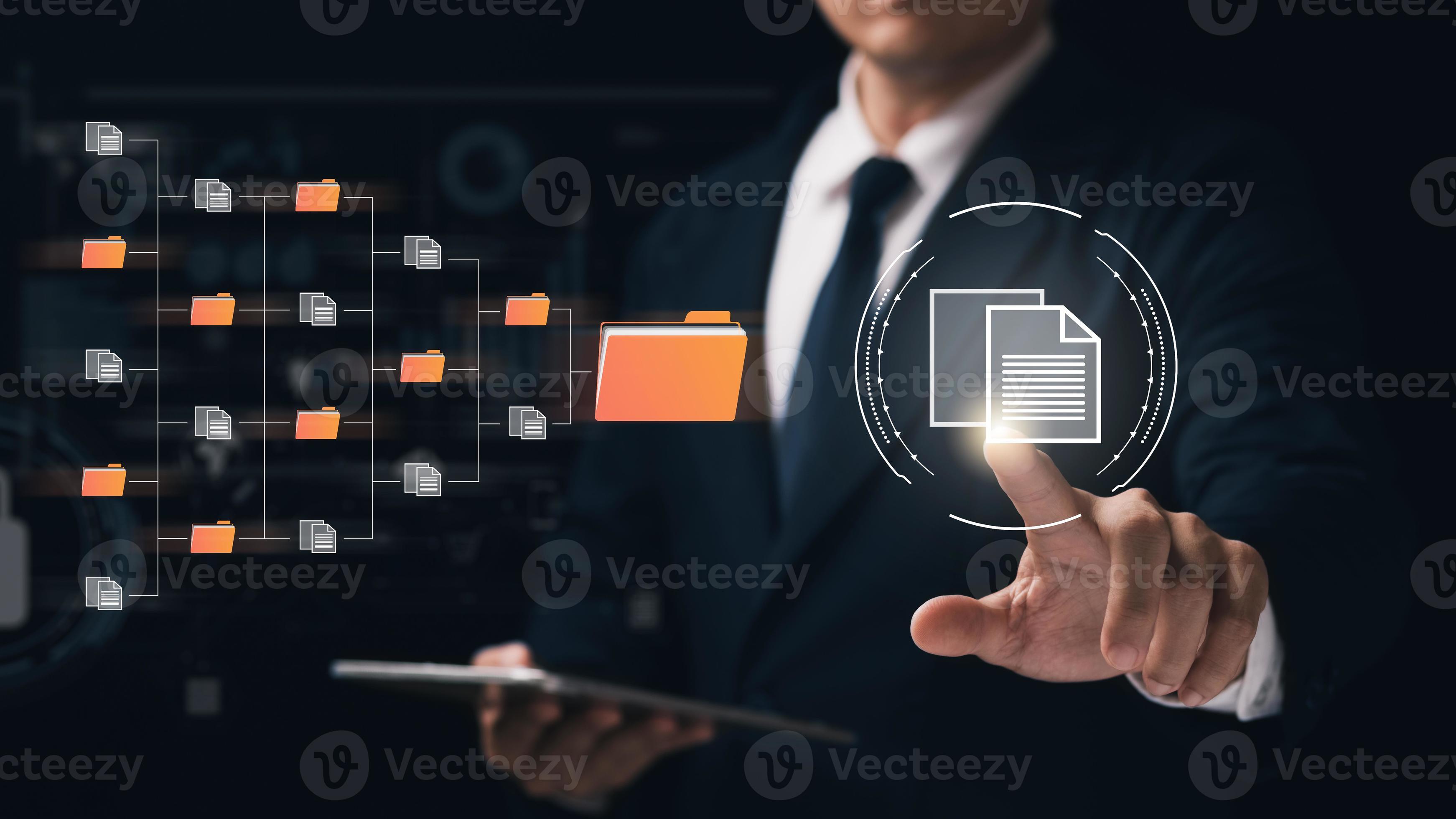 Document management system concept, virtual screen icon. Document ...