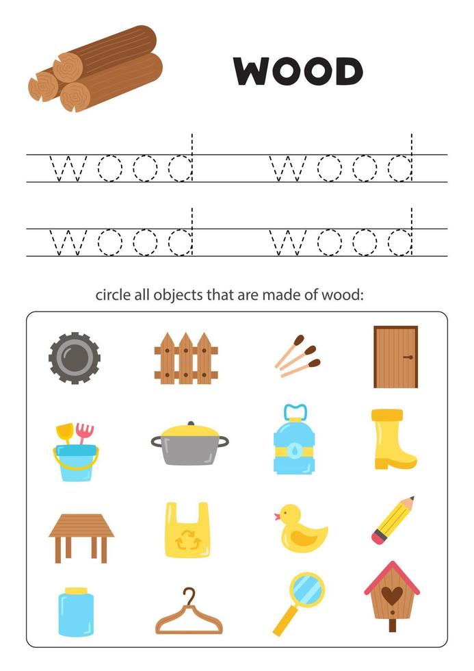 What Is Made Of Wood Circle All Wooden Objects Education Worksheet 8007762 Vector Art At Vecteezy