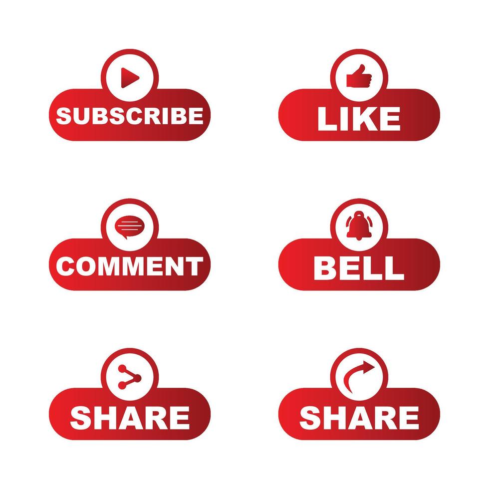 Subscribe Button Collection With Multiple Shapes Stylish Red Color Button Collection With Like
