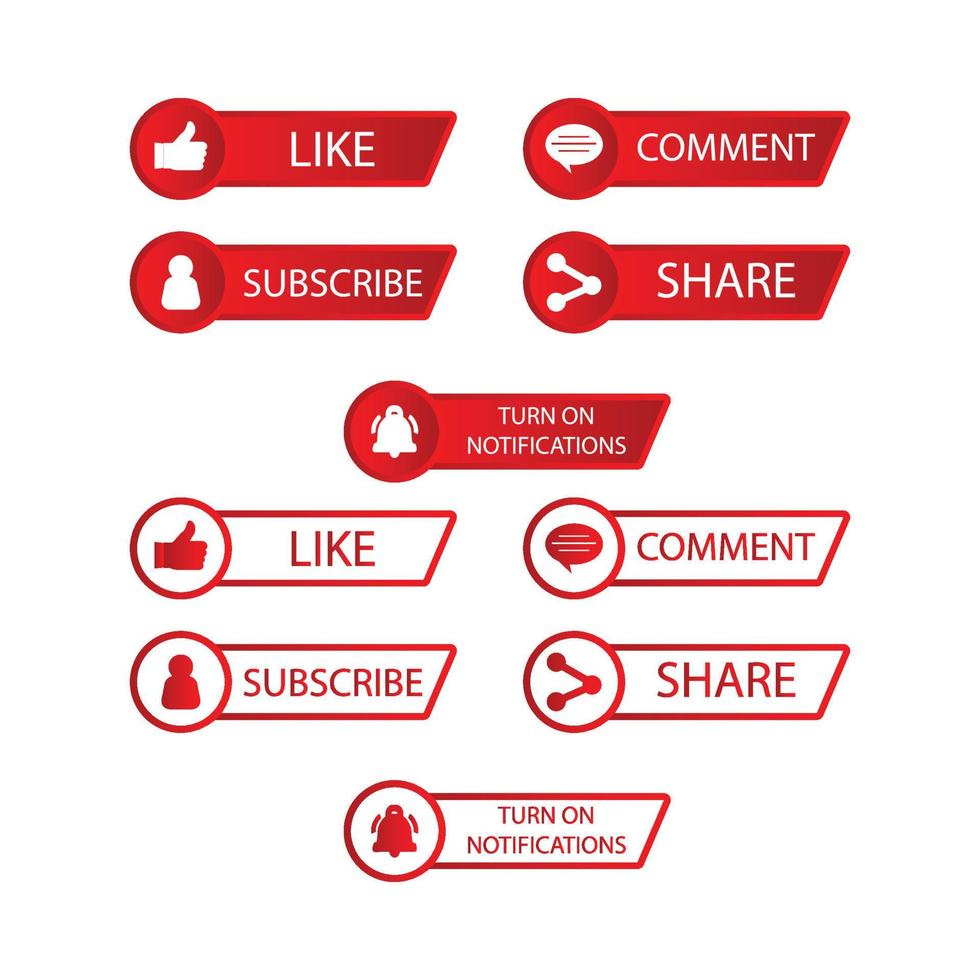 Subscribe Button Collection Vector Design Red And White Color Subscribe Button Collection