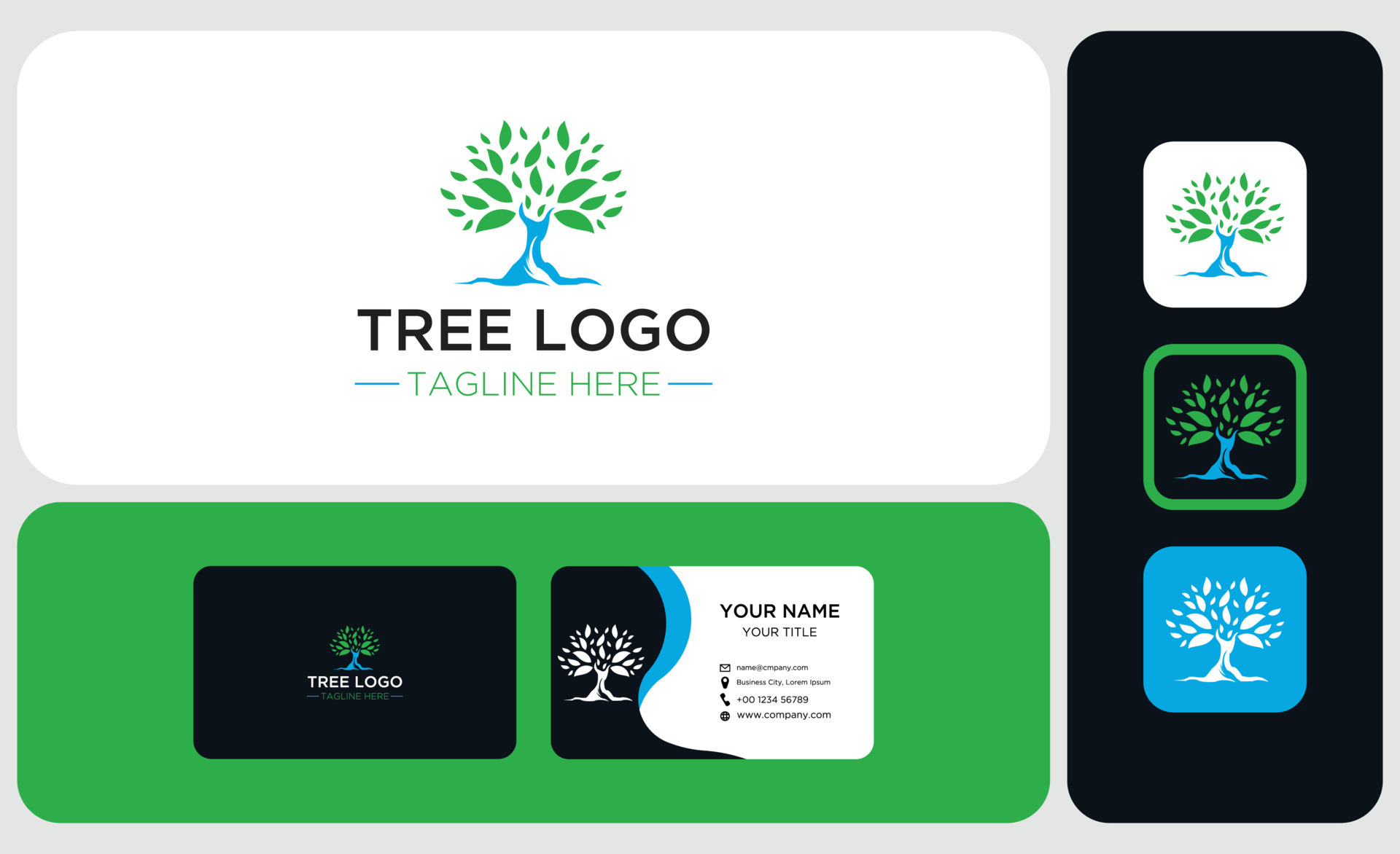 Human hands and tree with green leaves. Logo, symbol, icon ...