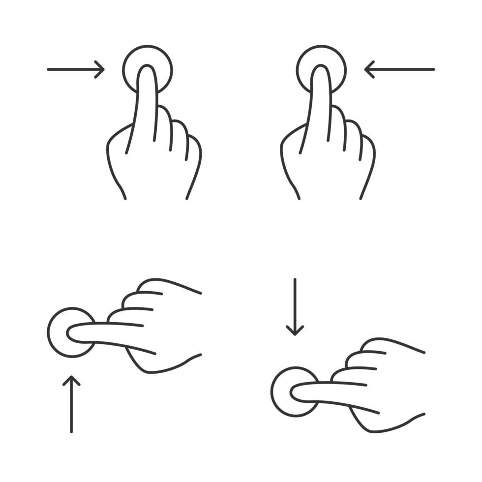 Touchscreen Gestures Linear Icons Set Horizontal Scroll Left Scroll Right Gesturing Vertical