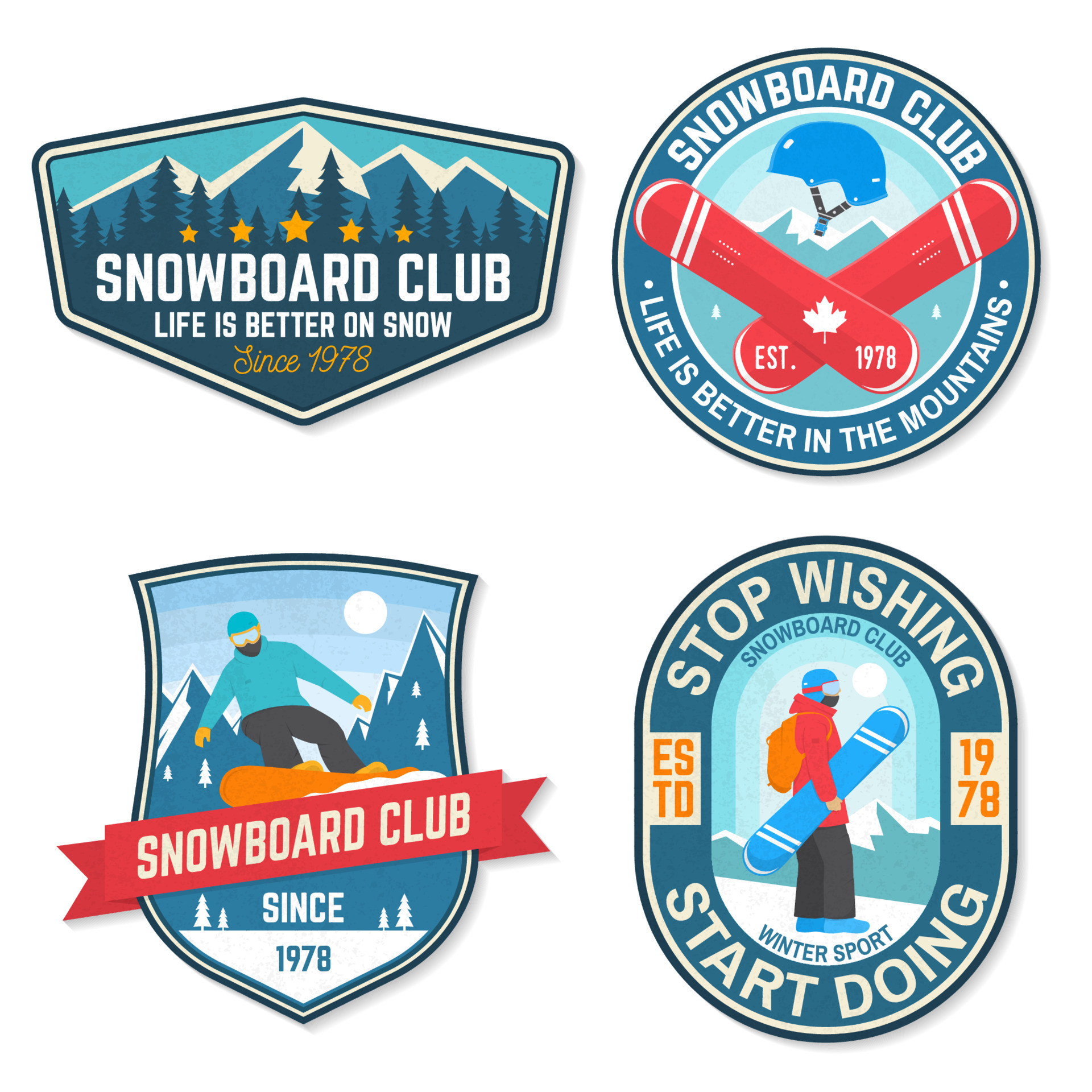Set of Snowboard Club patches. Vector. Concept for patch, shirt, print ...