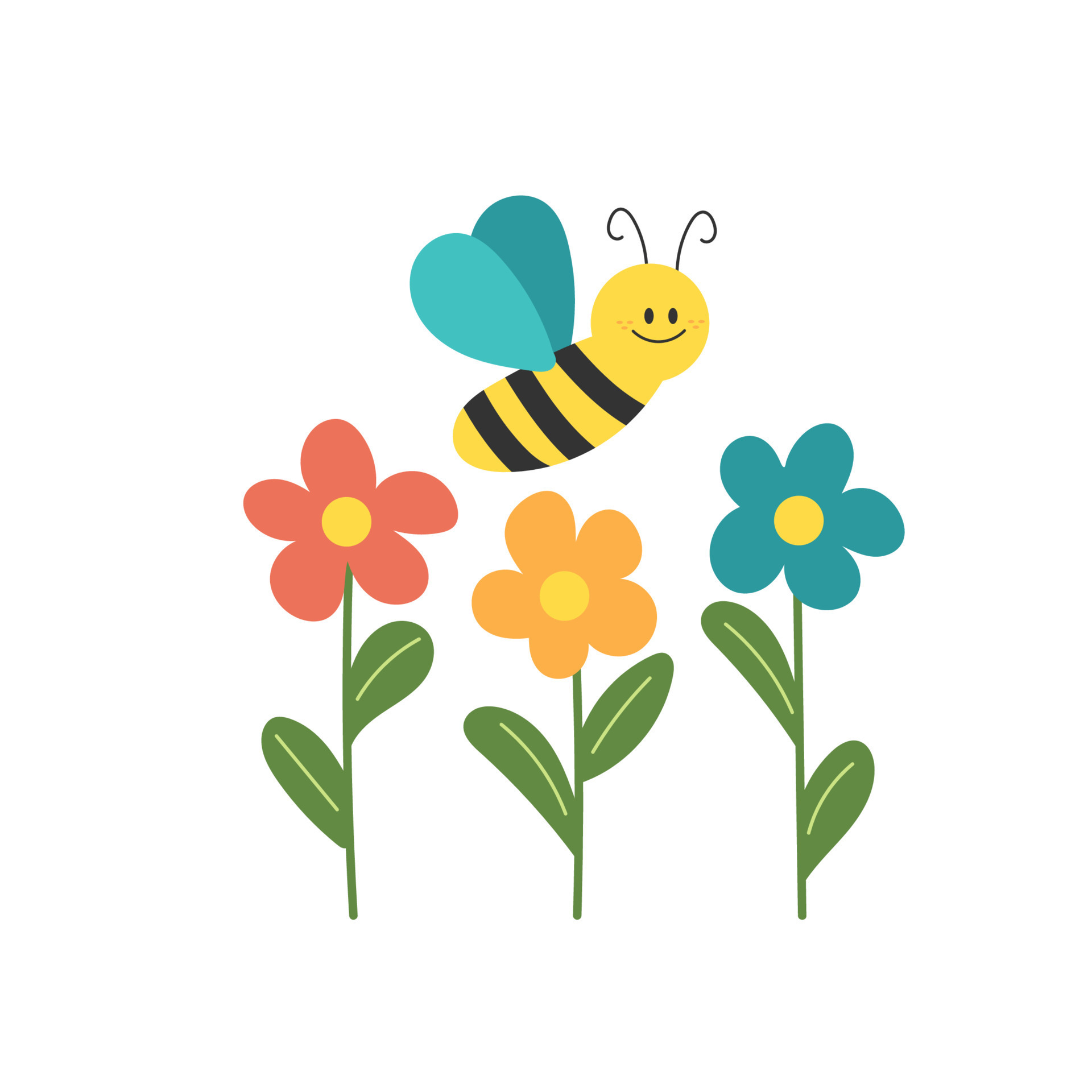 Cute bee with flowers on white background. Vector for kids 8024359 ...