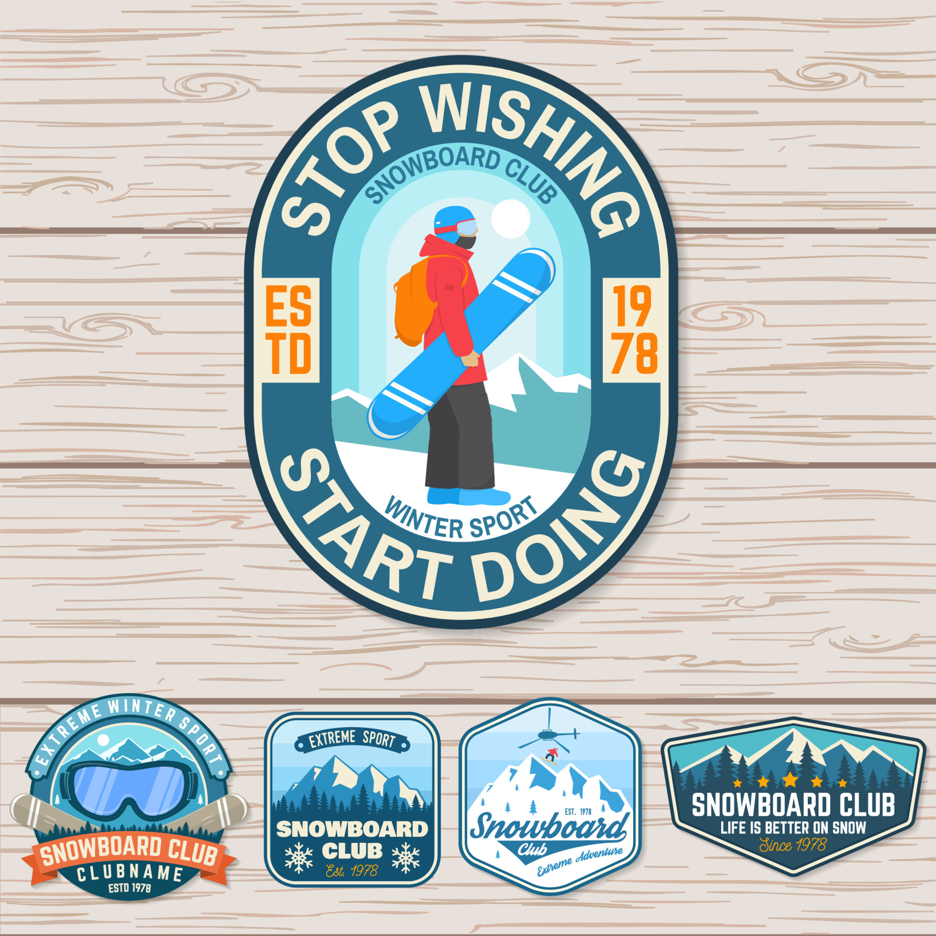 Set of Snowboard Club patches. Vector. Concept for patch, shirt, print ...