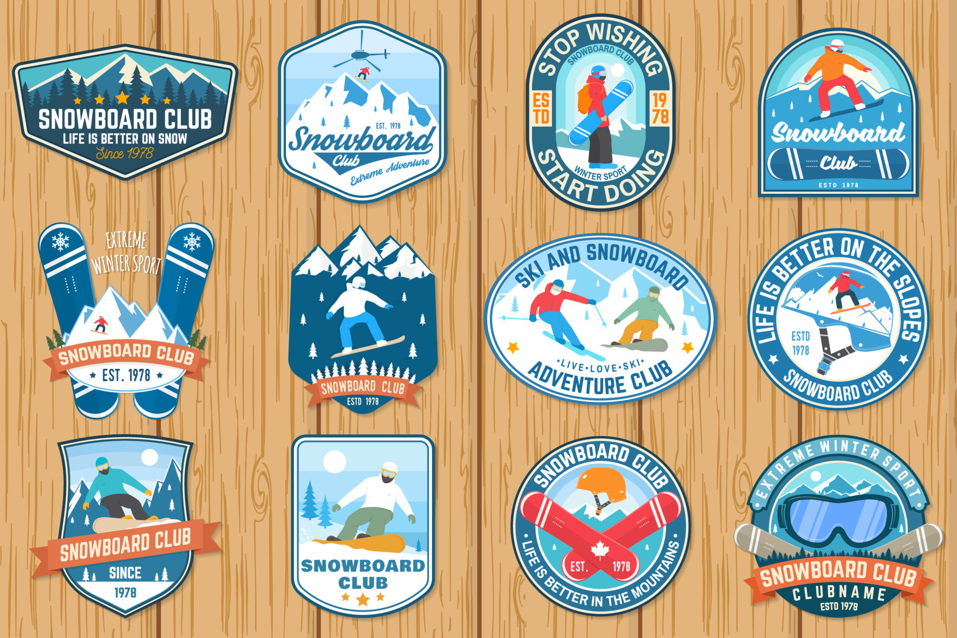 Set of Snowboard Club patches. Vector. Concept for patch, shirt, print ...