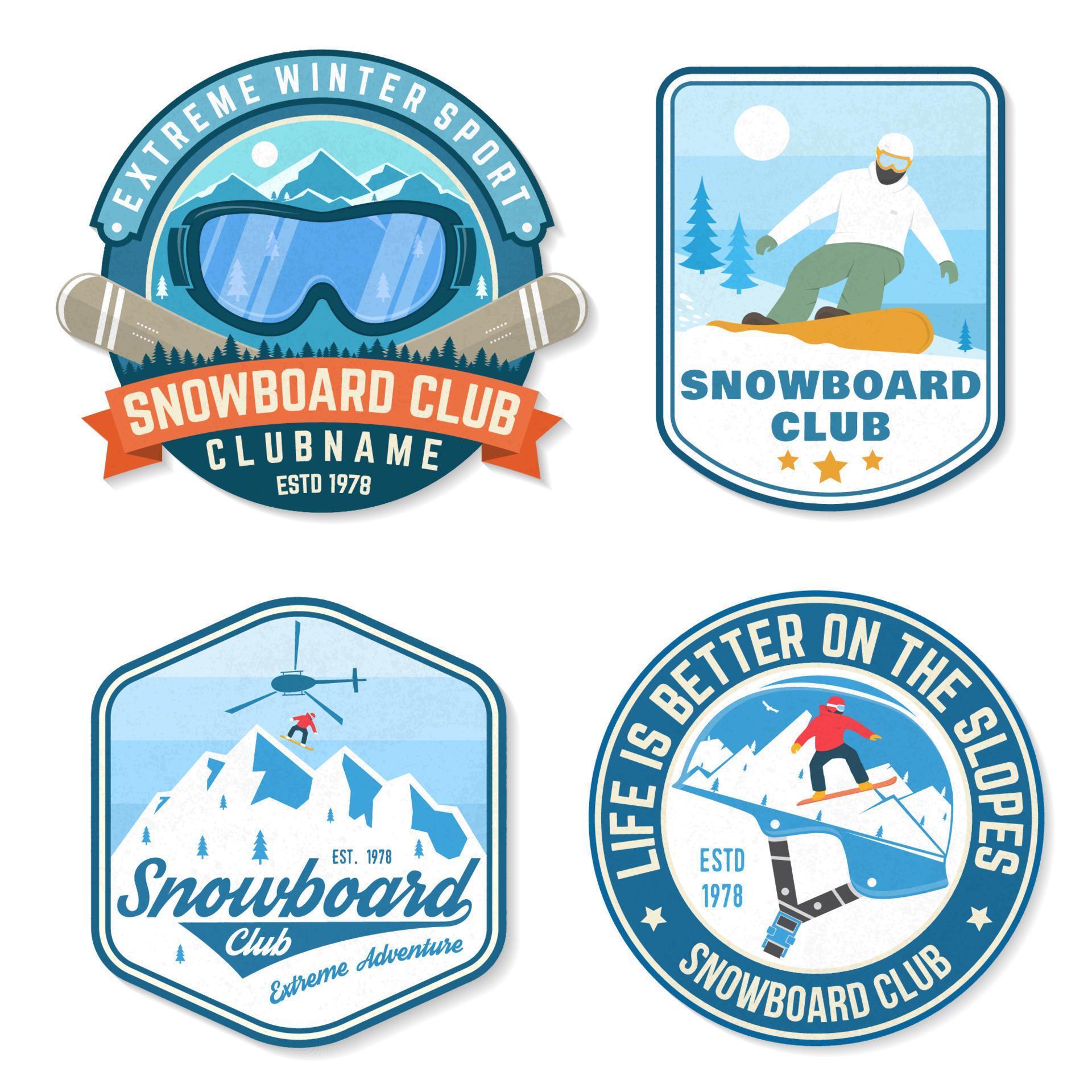 Set of Snowboard Club patches. Vector. Concept for patch, shirt, print ...