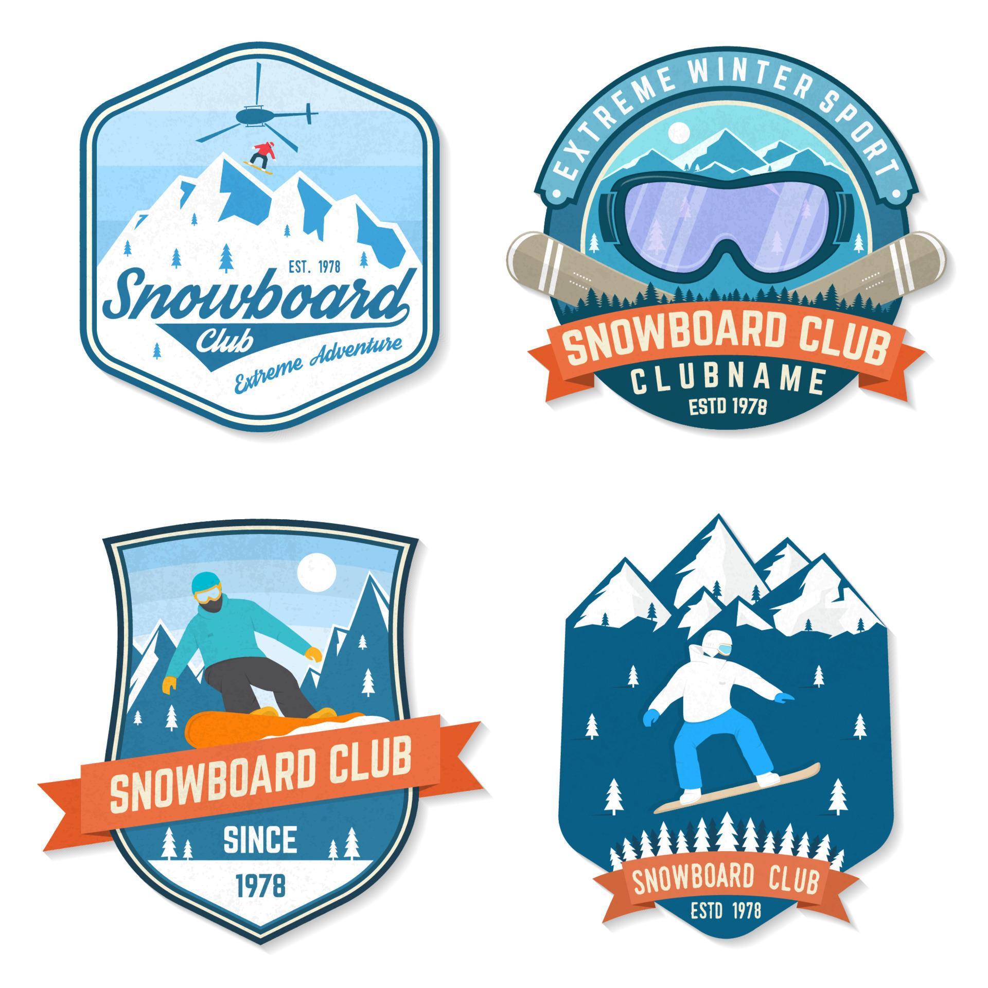 Set of Snowboard Club patches. Vector. Concept for patch, shirt, print ...