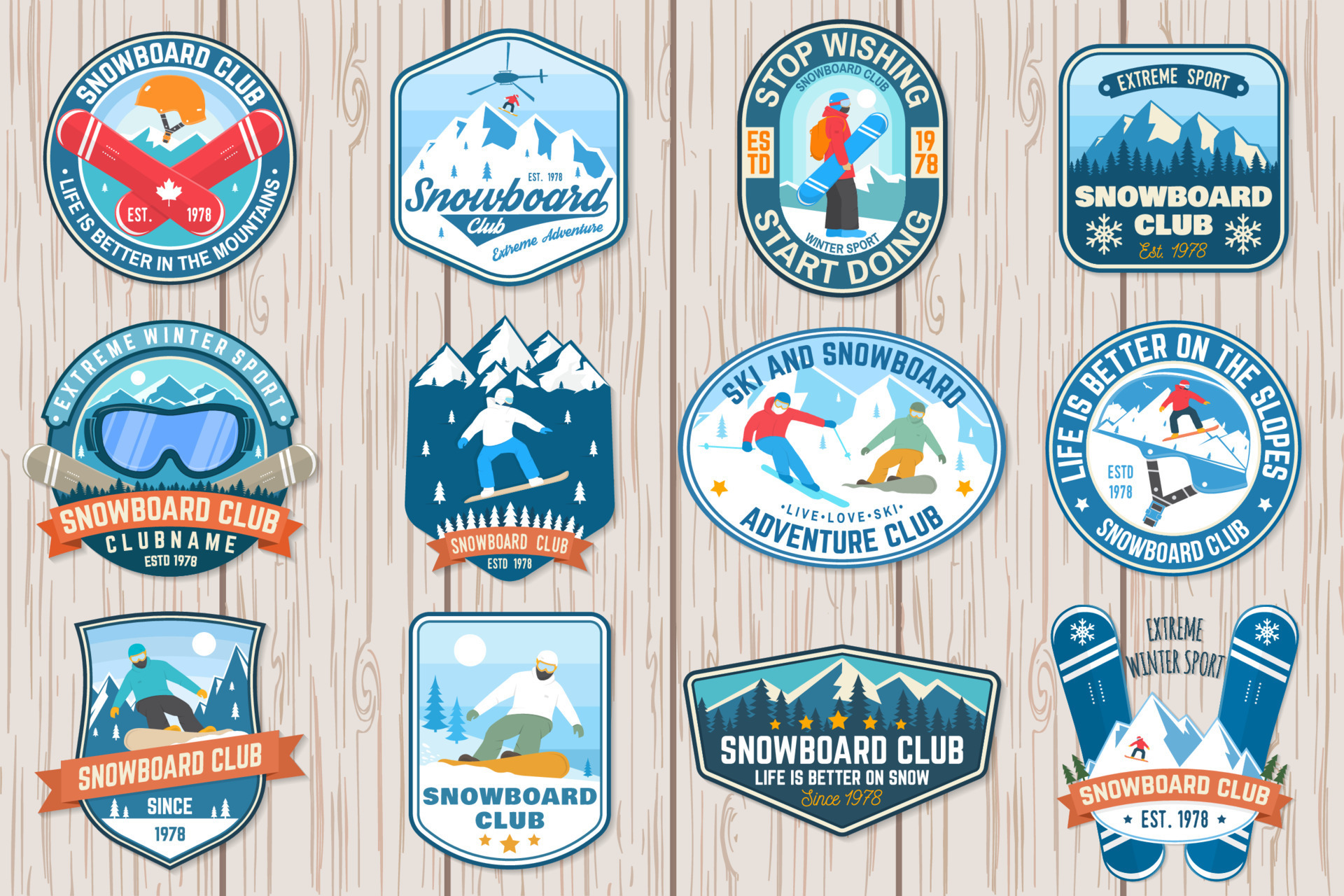 Set of Snowboard Club patches. Vector. Concept for patch, shirt, print ...