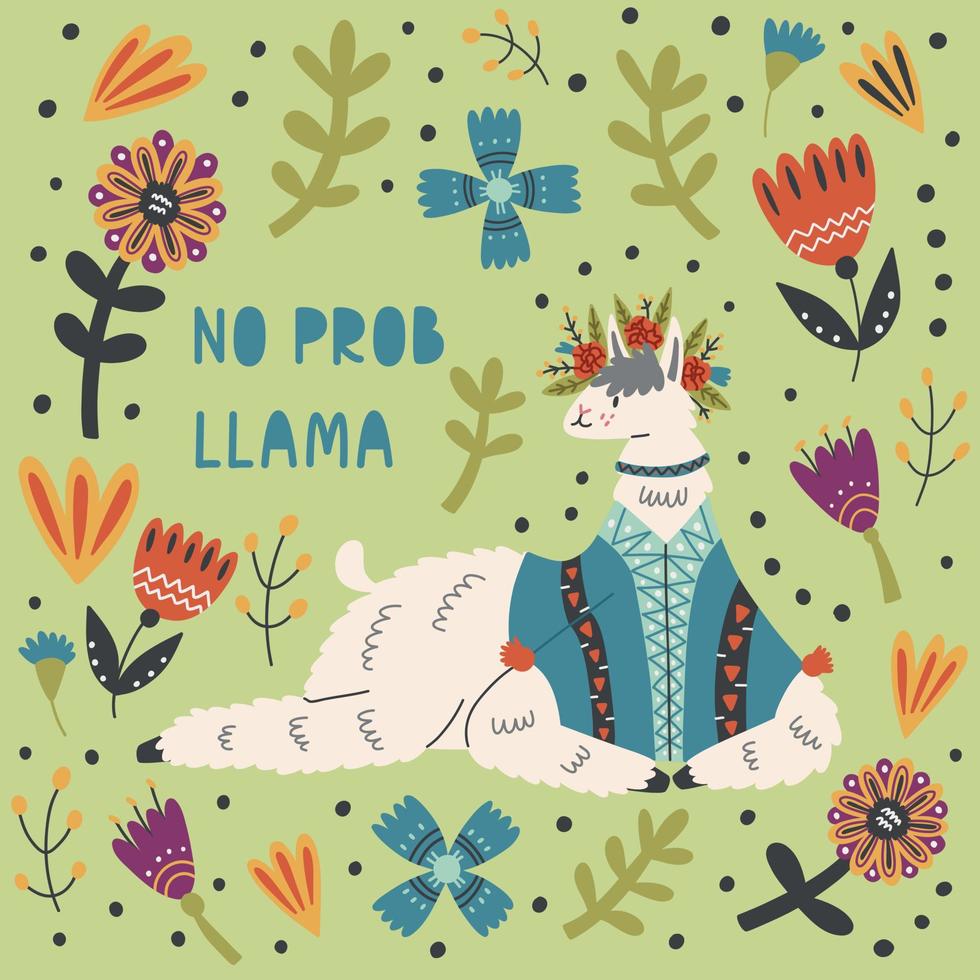 Mexican llama around flowers 8032564 Vector Art at Vecteezy