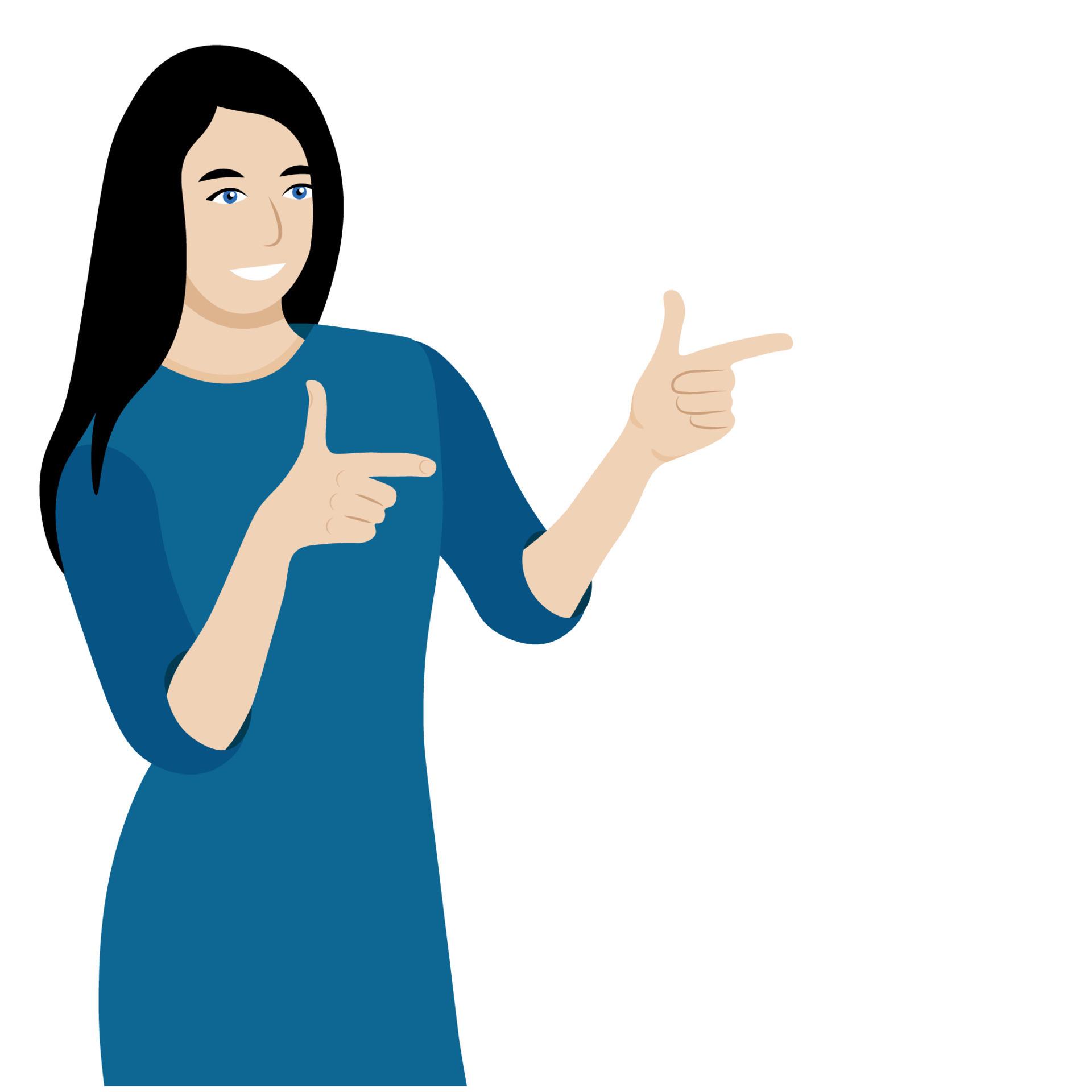 Portrait of a girl pointing out important information, flat vector ...