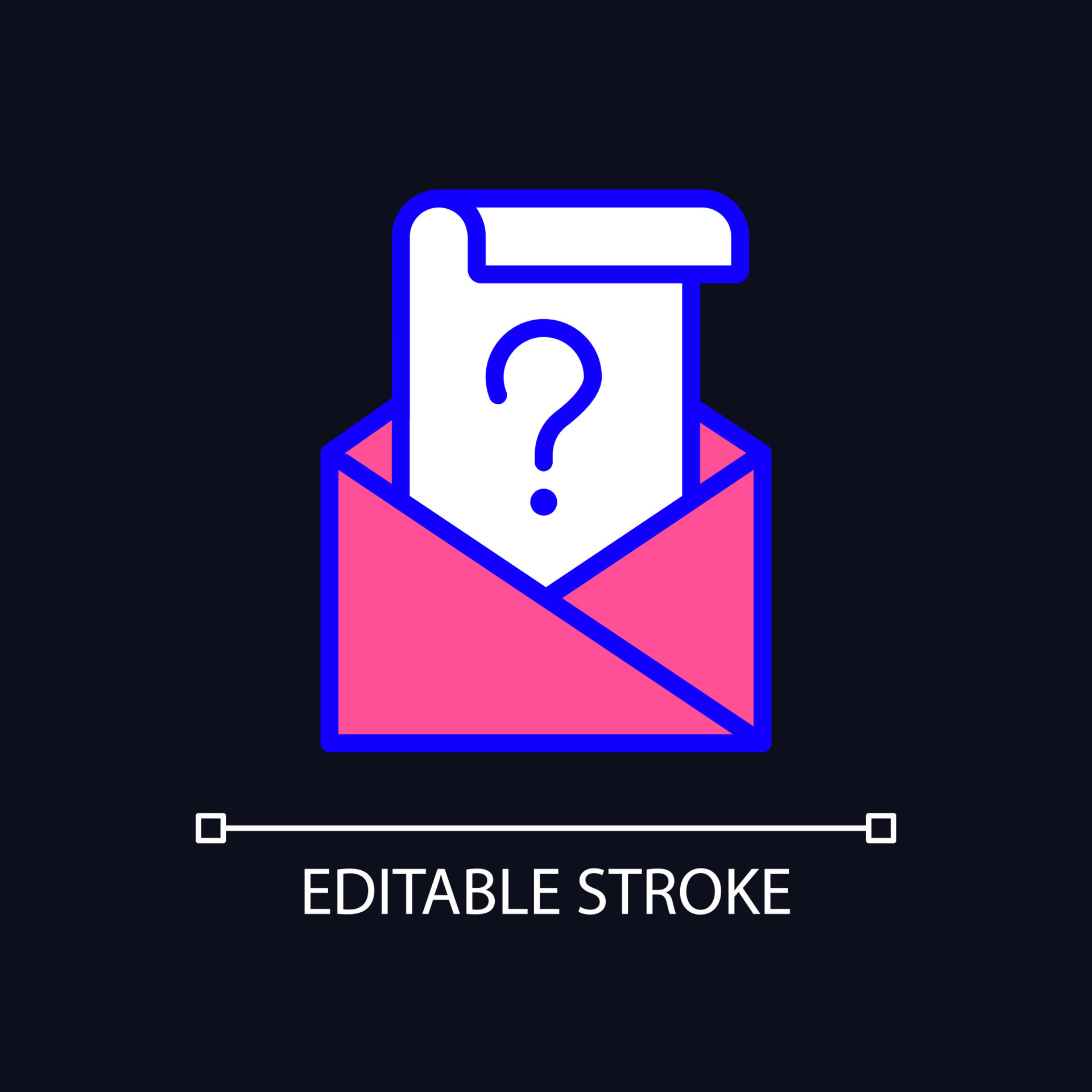 Mail question RGB color icon for dark theme. Envelope and letter with ...